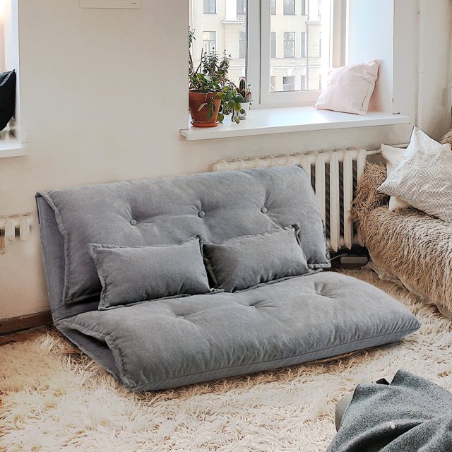 Adjustable Floor Sofa Bed - 2 Pillows, Comfortable Futons Set for Lazy ...