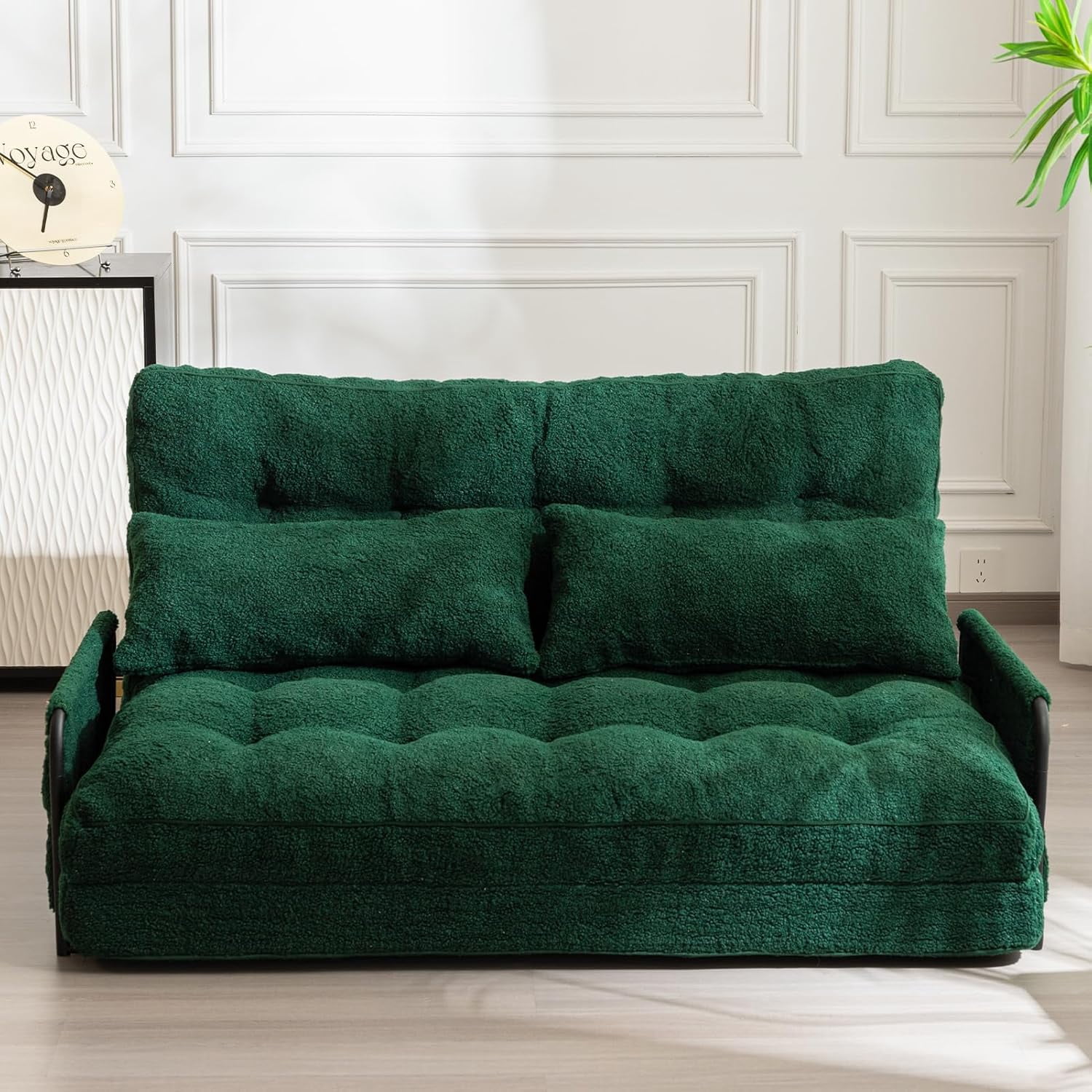 Adjustable Floor Sofa Couch with 2 Pillows, 5-Position Boucle Bean Bag ...
