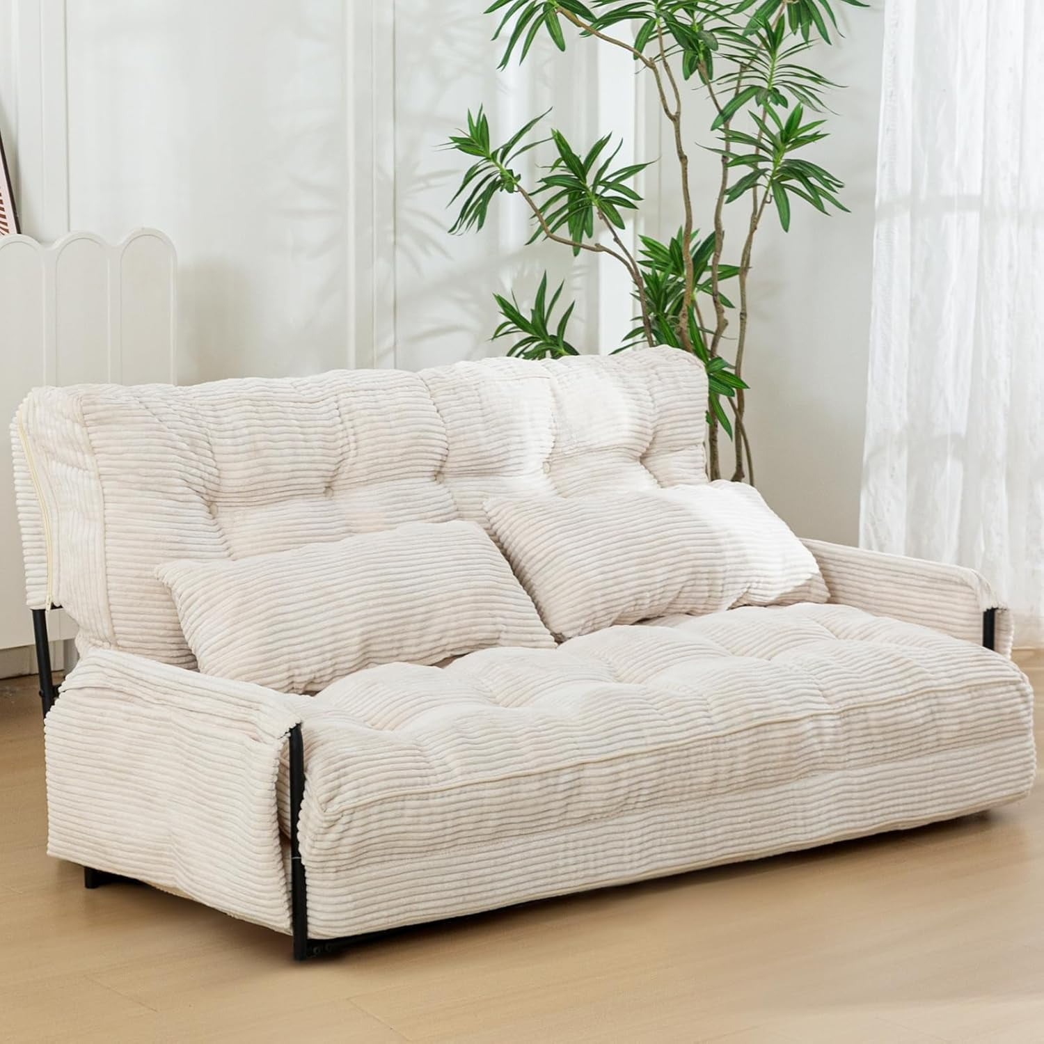 Adjustable Floor Sofa Couch with 2 Pillows, Multi-Functional Bean Bag ...