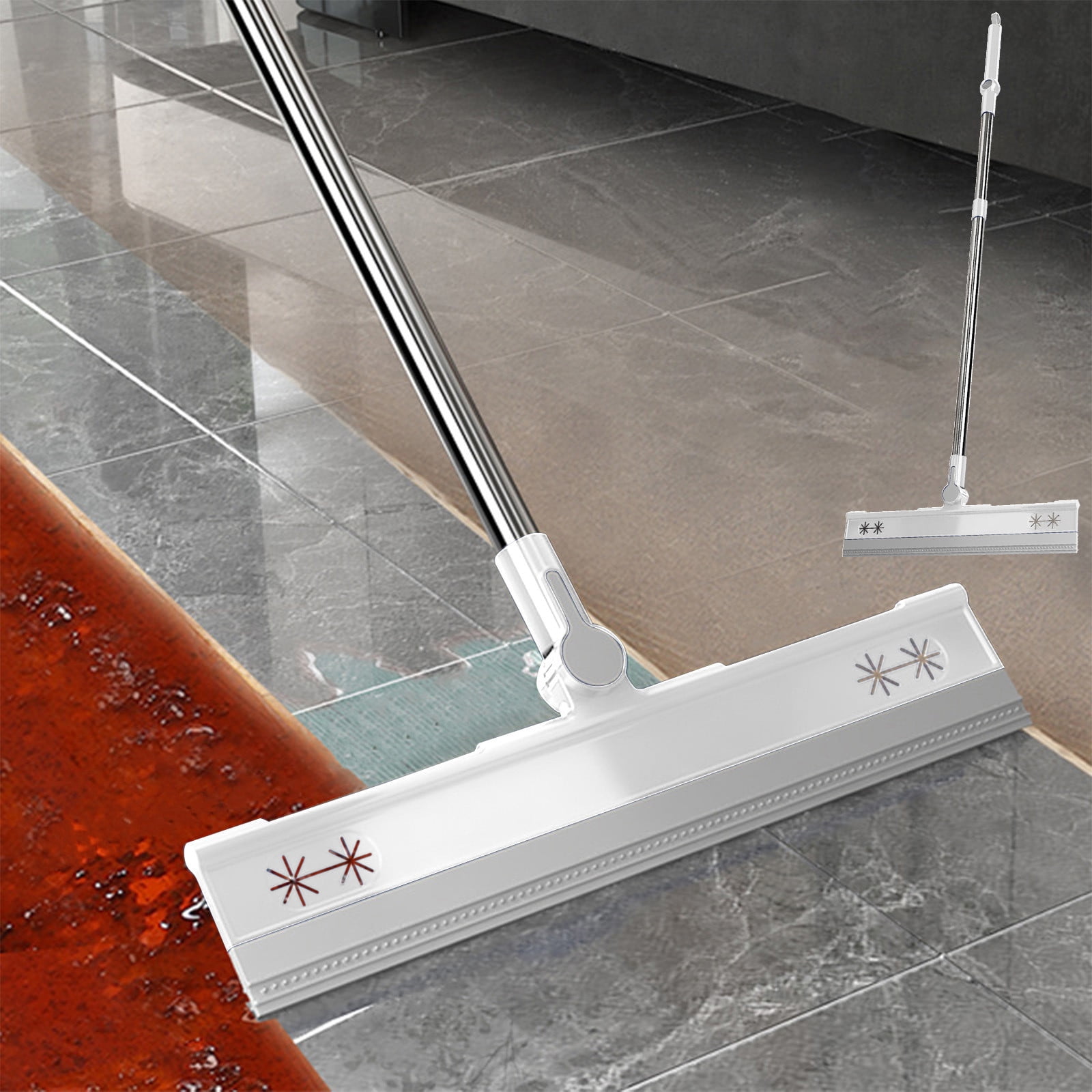 Adjustable Floor Squeegee with Long Handle (29"), Multipurpose Water ...