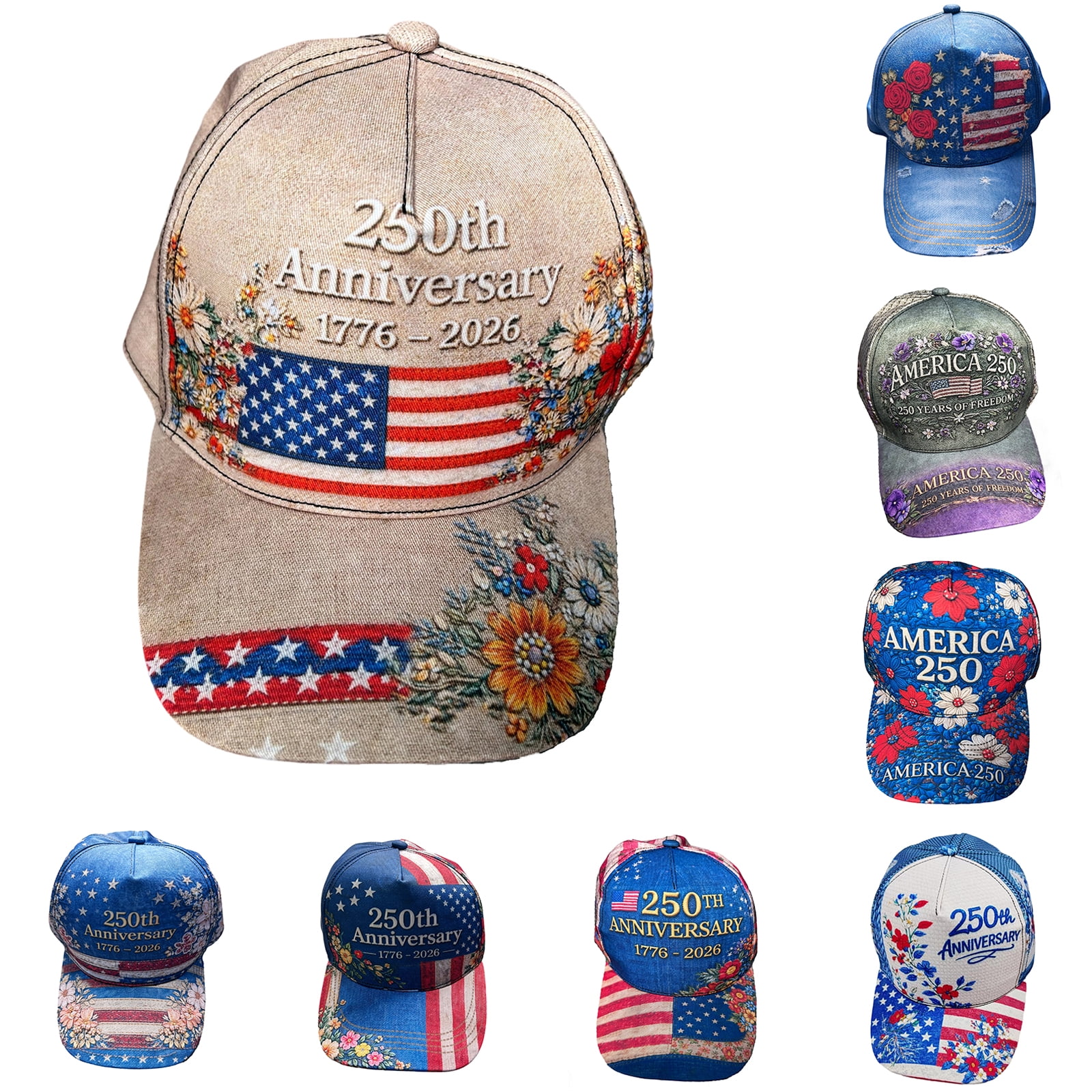 Adjustable Floral American Flag Baseball Cap Patriotic 250th ...