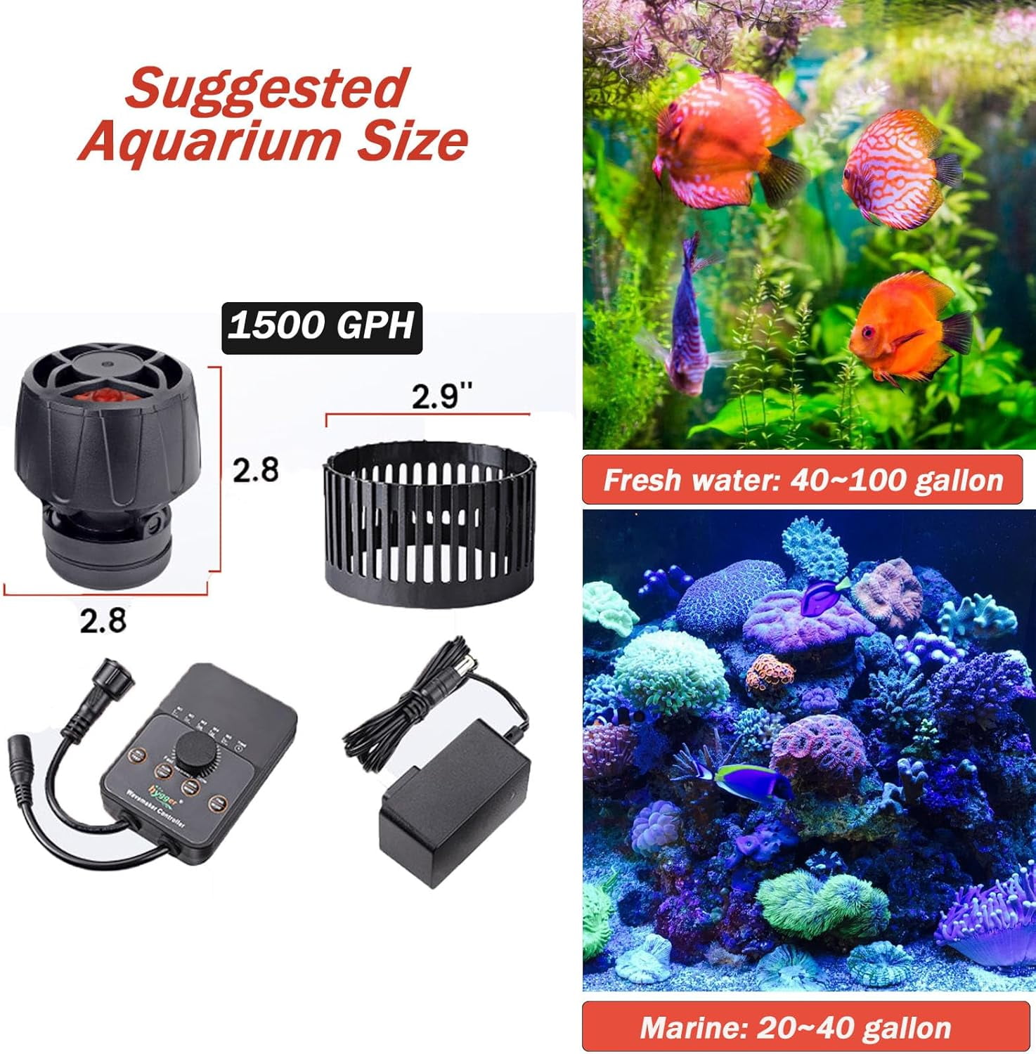 Adjustable Flow Aquarium Wave Maker 24V Quiet Magnetic Powerhead Pump ...
