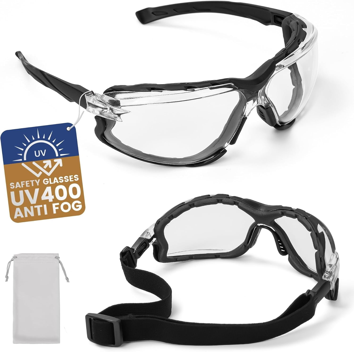 Adjustable Foam Lined Safety Glasses ANSI Z87.1 Anti-Fog Mowing Goggles ...
