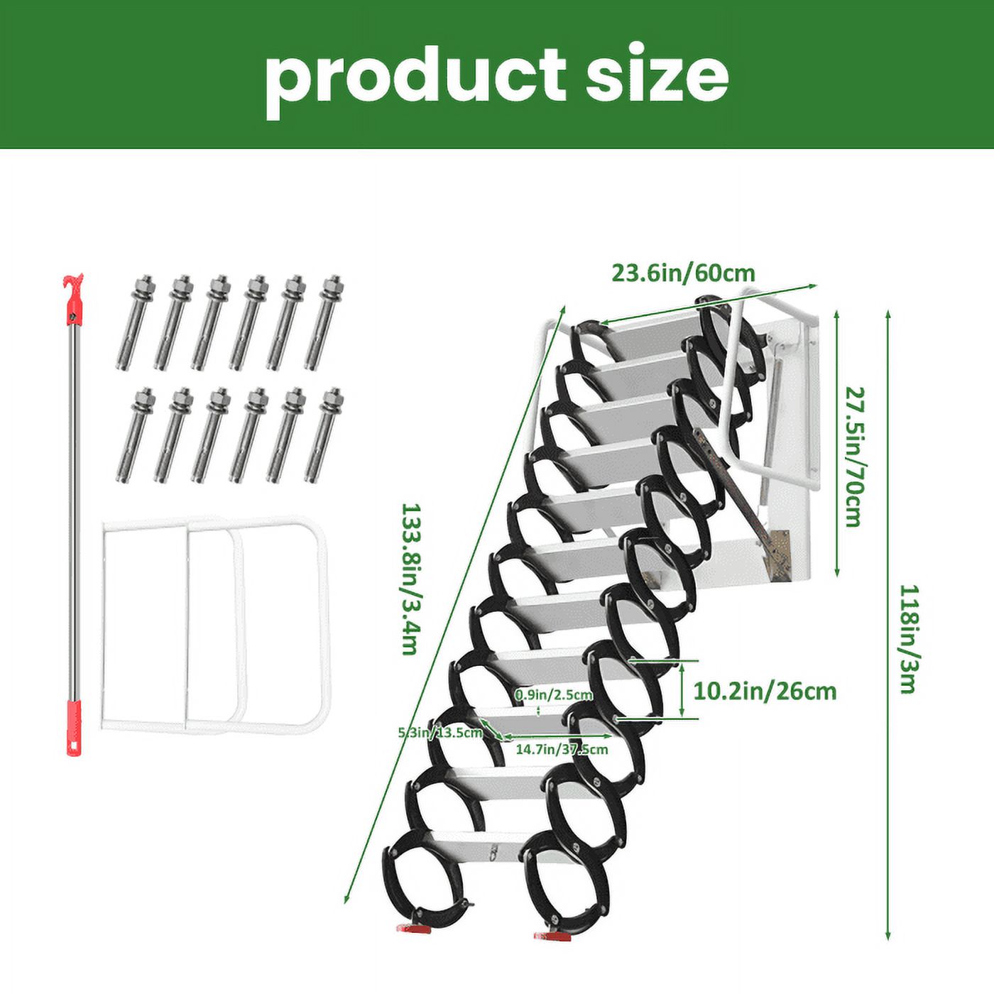 Adjustable Foldable 12-Step Aluminum Alloy 10FT Wall Mounted Ladder for ...