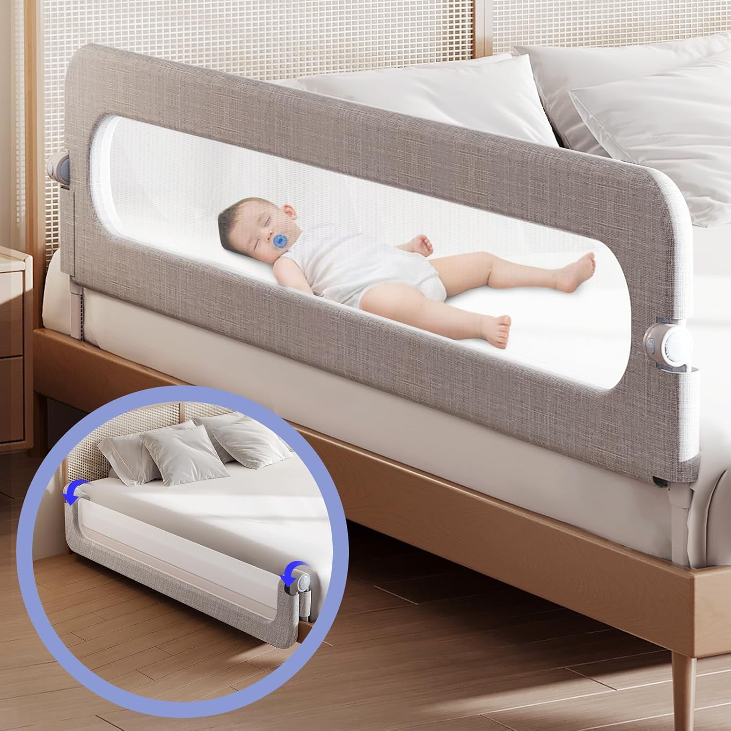Adjustable & Foldable Baby Bed Rails Guard for Toddlers - Extra Tall Child Safety Side Railing ...