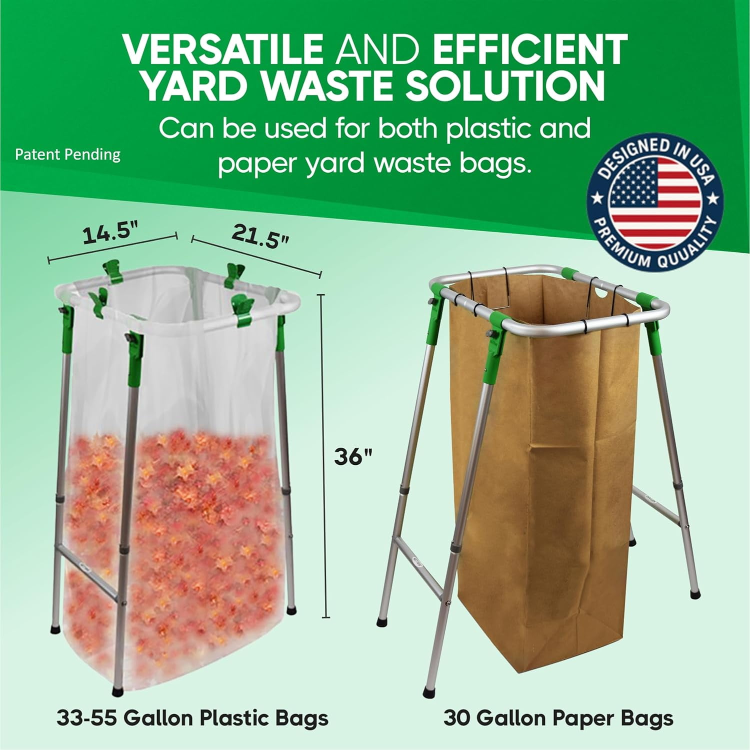 Adjustable & Foldable Leaf Bag Holder for 33-55 Gallon Bags, Heavy Duty ...