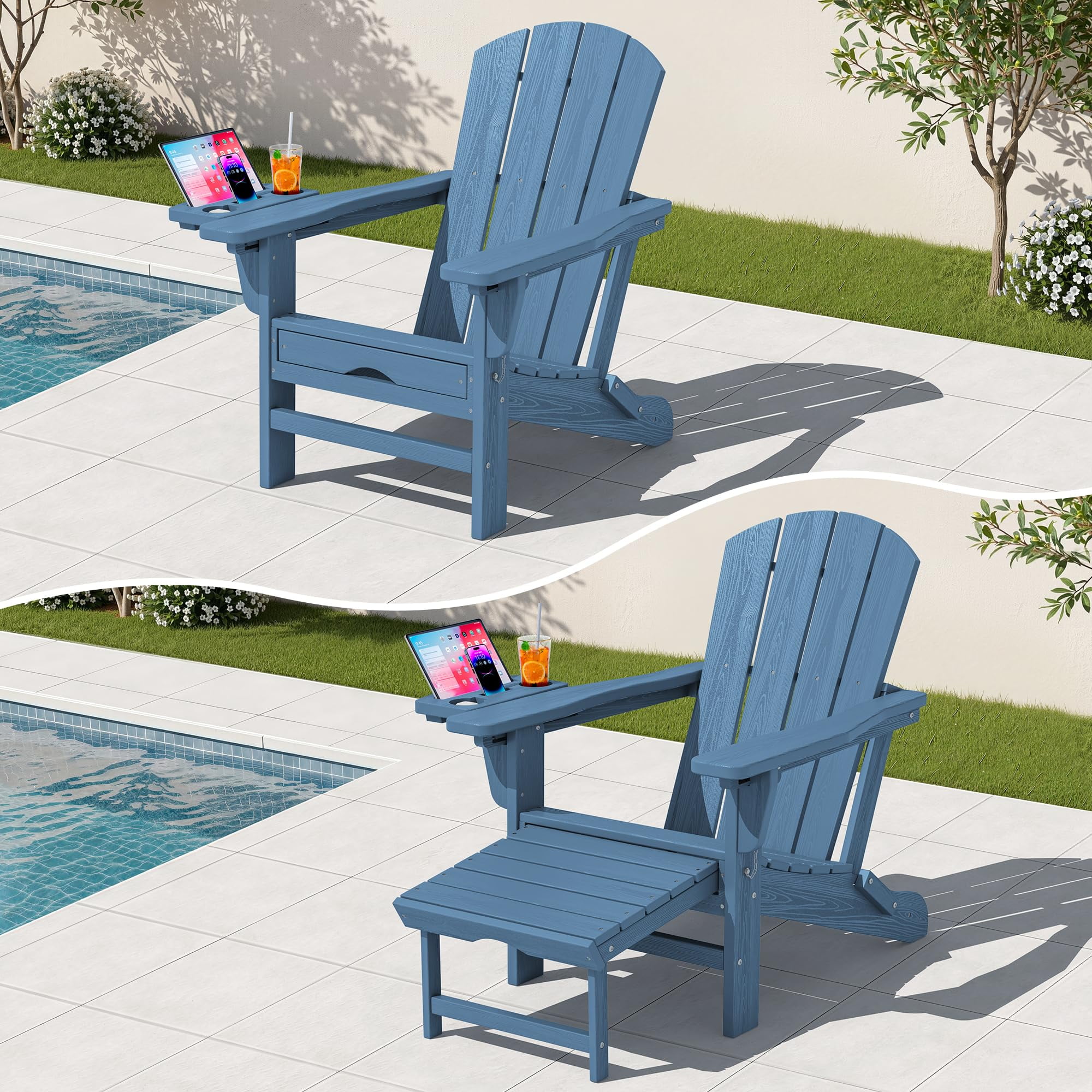 Adjustable Folding Adirondack Chair with Footrest & 4-in-1 Multi ...
