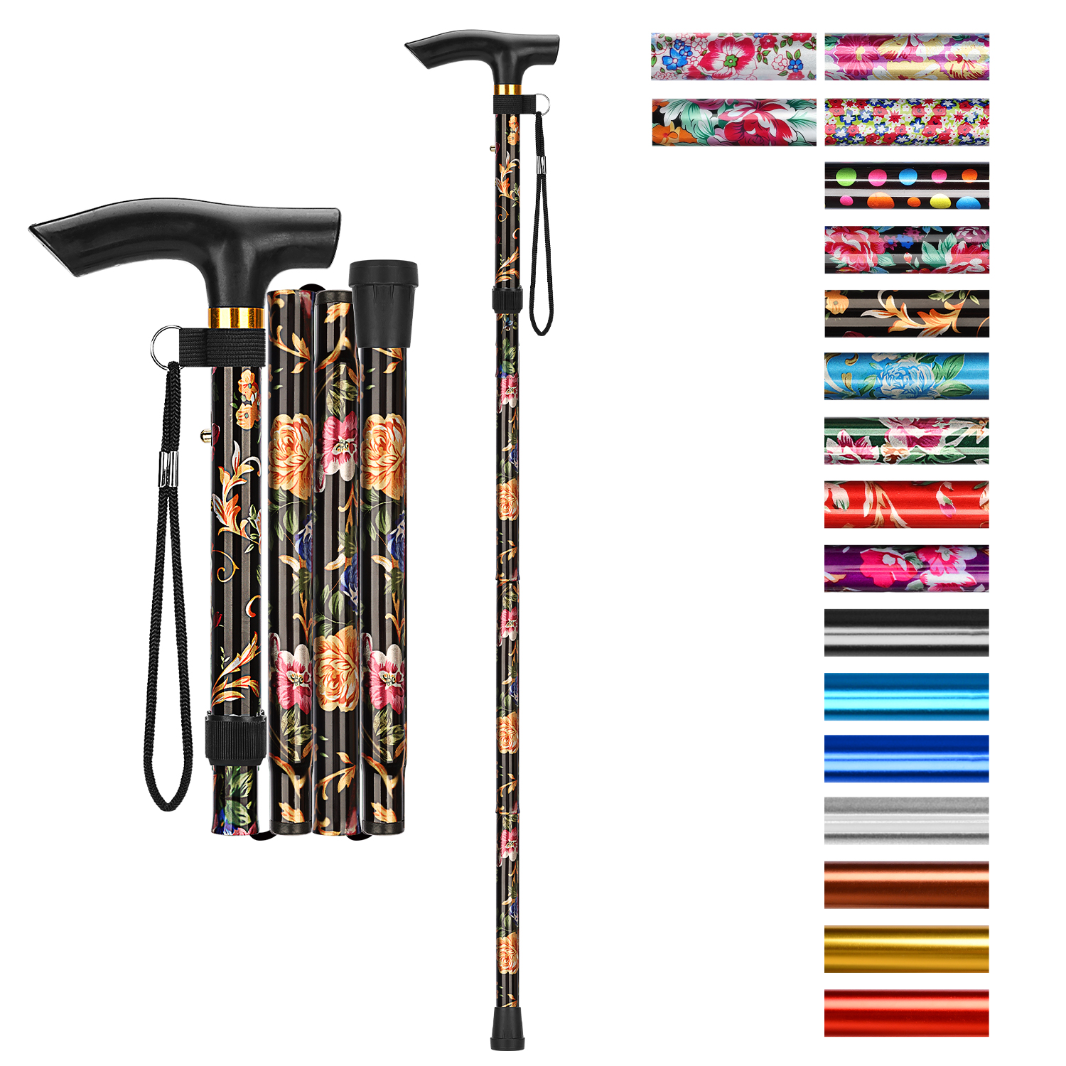 Adjustable Folding Cane Lightweight Portable Travel Stick for Elderly ...