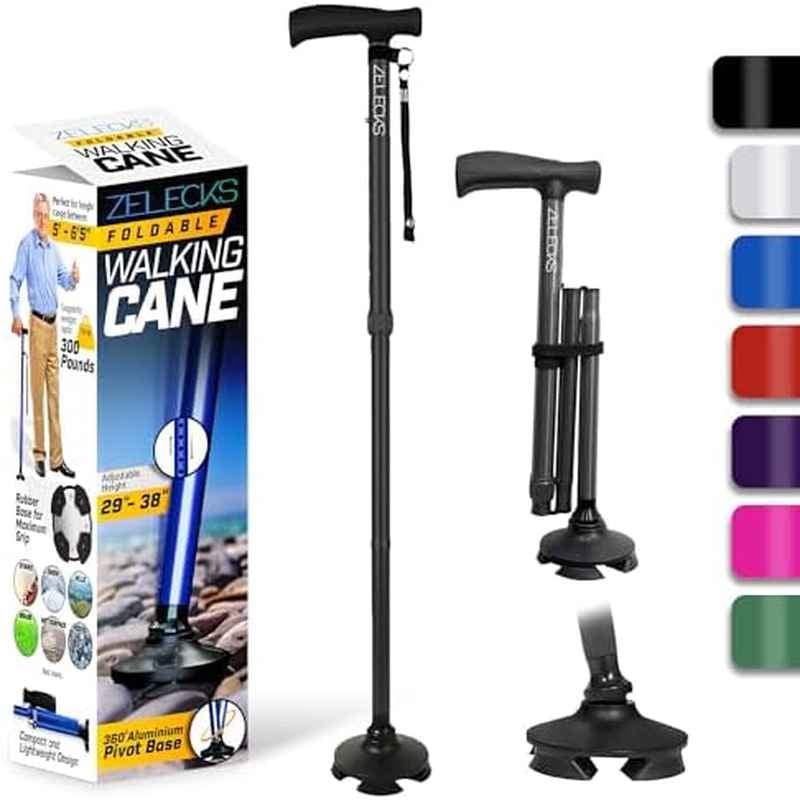 Adjustable Folding Cane with Self-Standing Base - Heavy-Duty ...