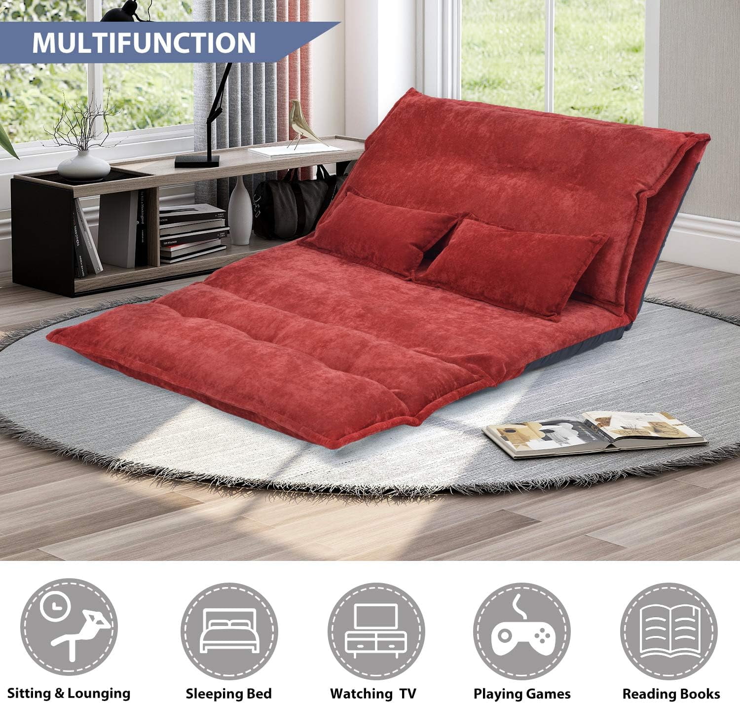 Adjustable Folding Lazy Sofa PU Leather Video Game Chair Futon Bed 2 ...