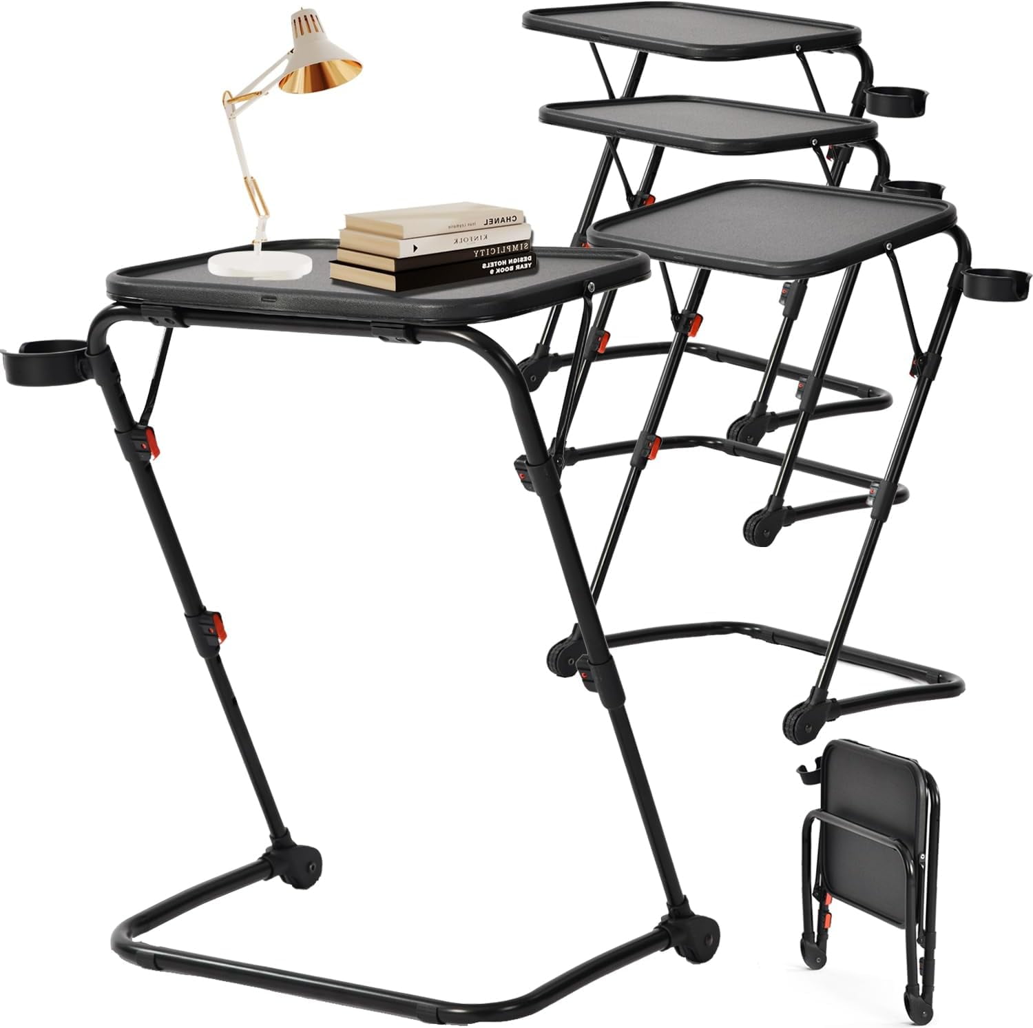 Adjustable Folding TV Tray Table with 4 Height & 3 Tilt Angle, Foldable ...