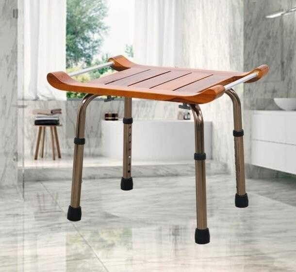 Adjustable Folding Teak Shower Seat with Arm Spa Shower Chair Bench ...