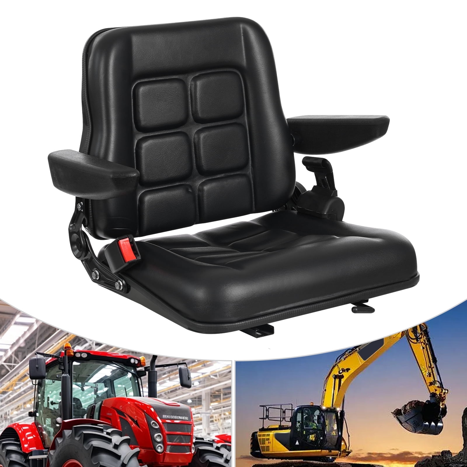 Adjustable Forklift Seat with Safety Belt & Armrests - Ergonomic Heavy ...