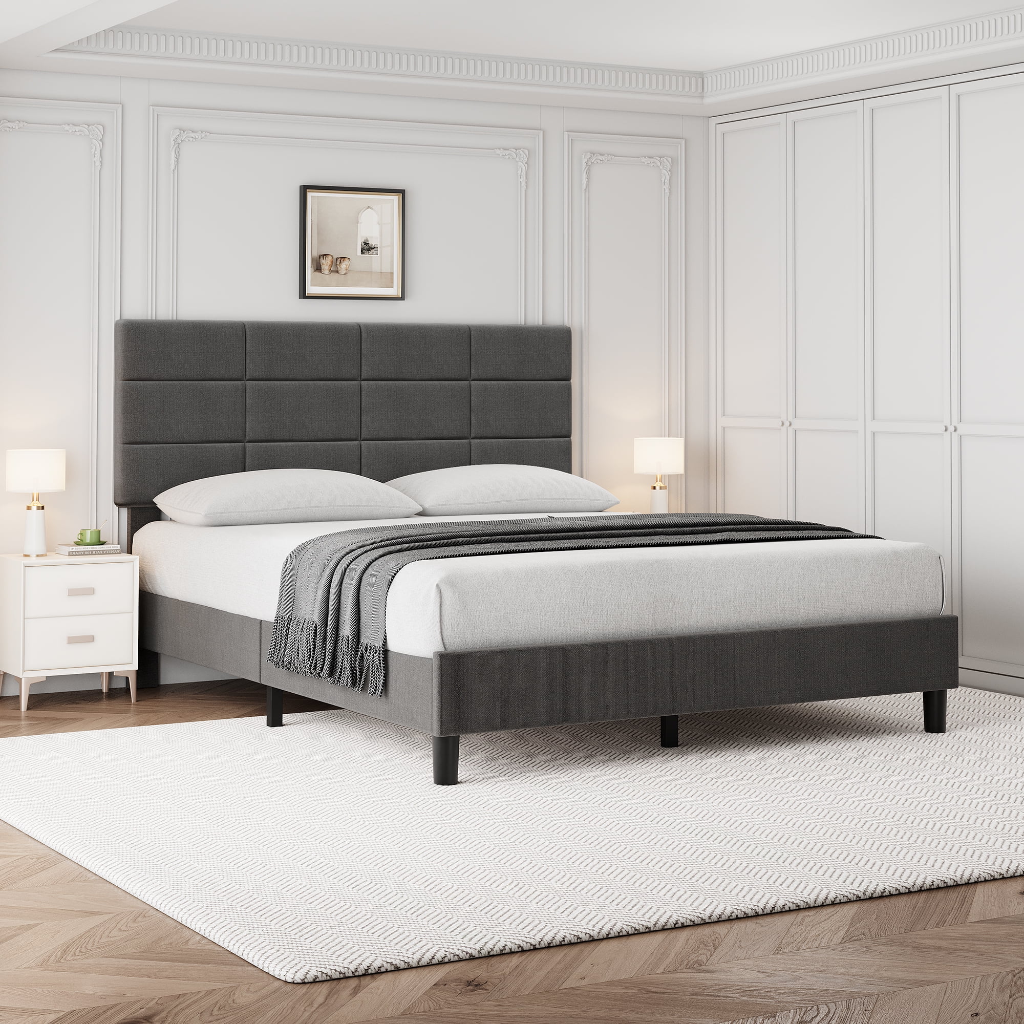 Adjustable Full Bed Frame with Stylish Linen Upholstery and Anti-Noise ...
