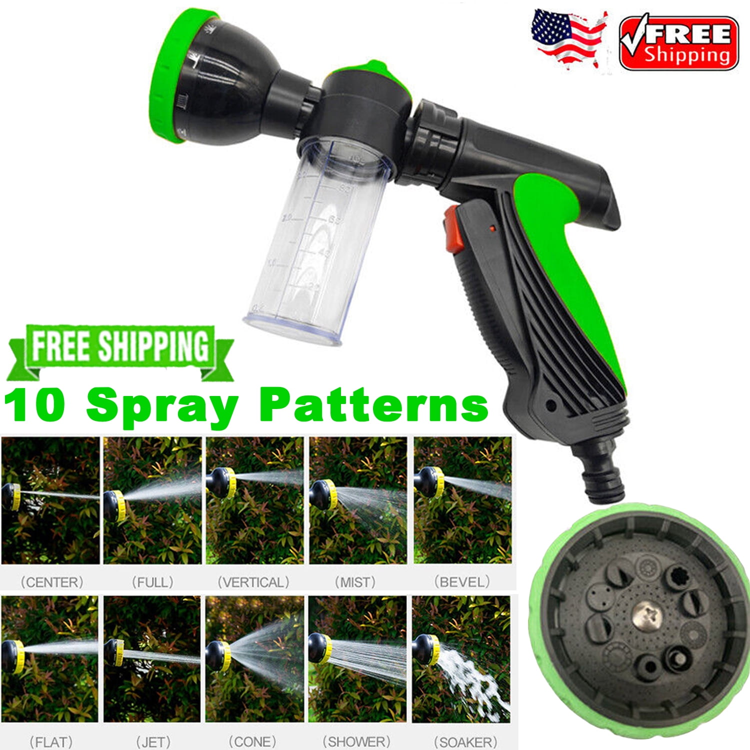 Adjustable Garden Hose Pipe Spray Gun Water Spray Function Nozzle Multi ...