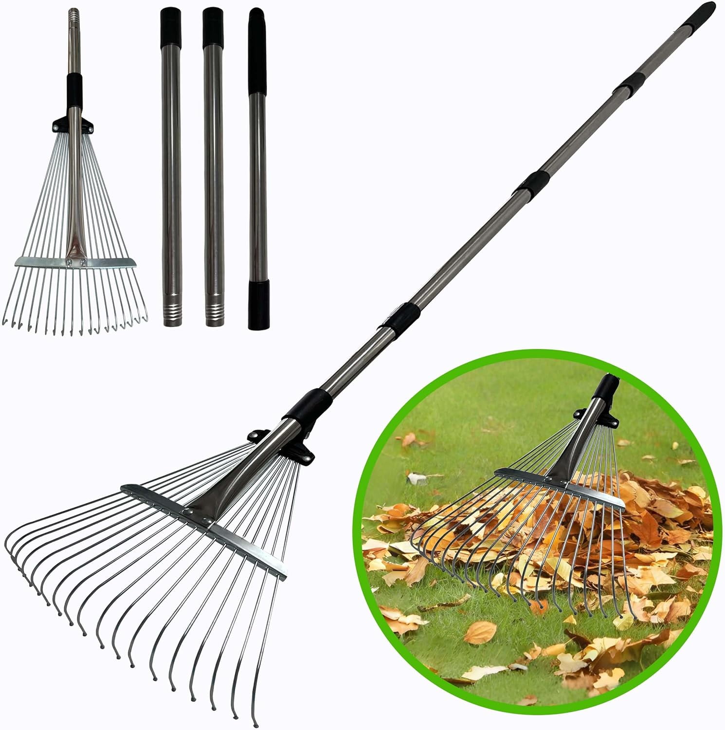 Adjustable Garden Metal Rake for Leaves【Dual Use Rake:Small & Big ...