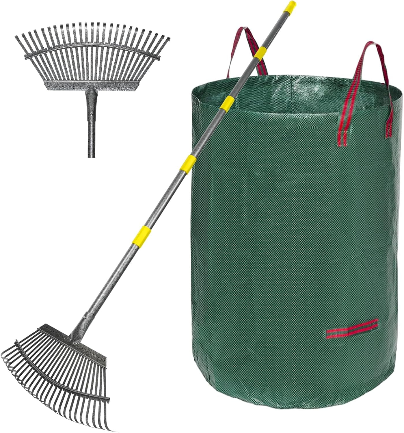 Adjustable Garden Rake for Leaves 36-73" Long Handle, 18" Wide, Heavy ...
