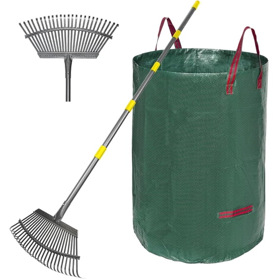 Adjustable Garden Rake for Leaves 36-73" Long Handle, 18" Wide, Heavy ...