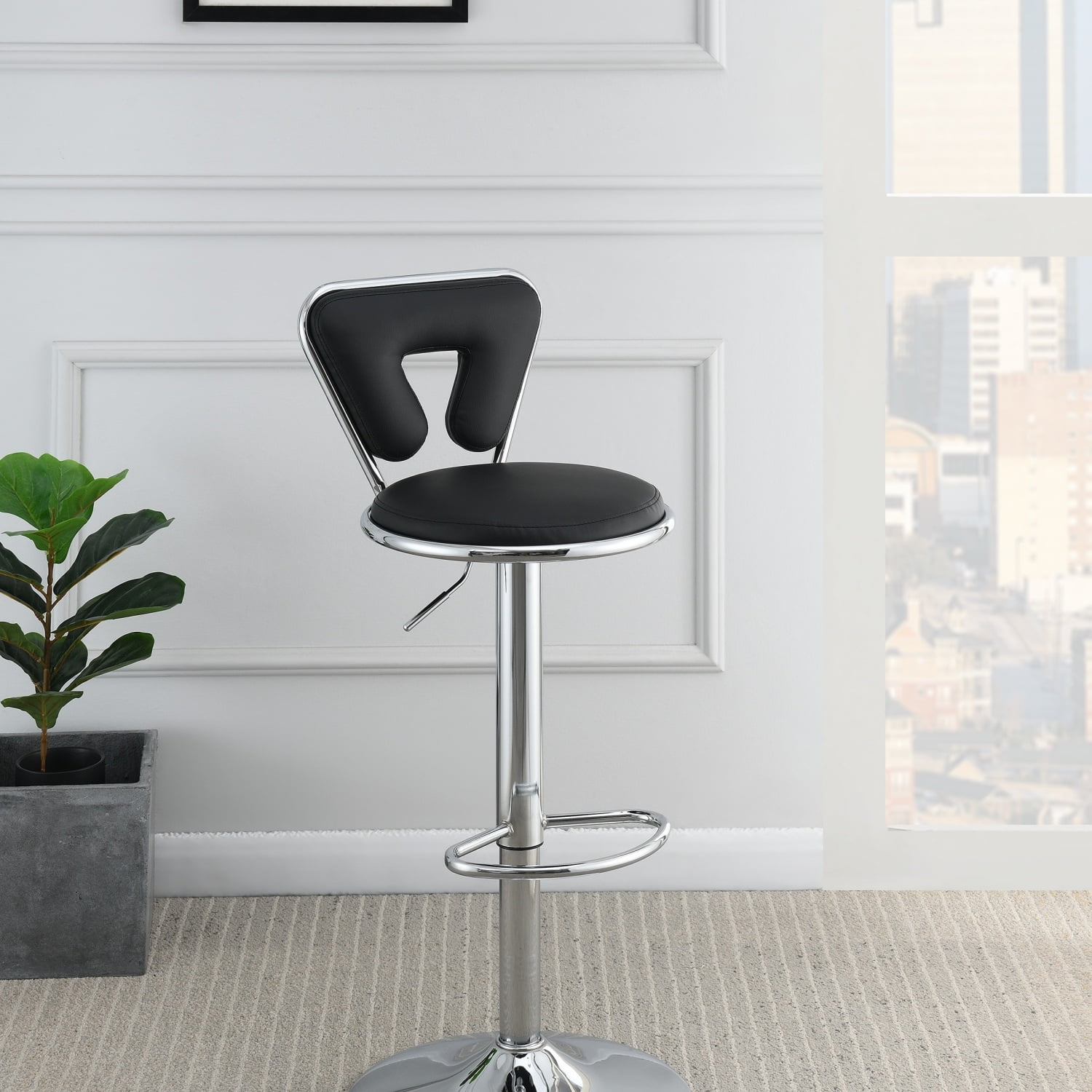 Adjustable Gas Lift Stool Chairs - Set of 2 | Black Faux Leather Chrome ...