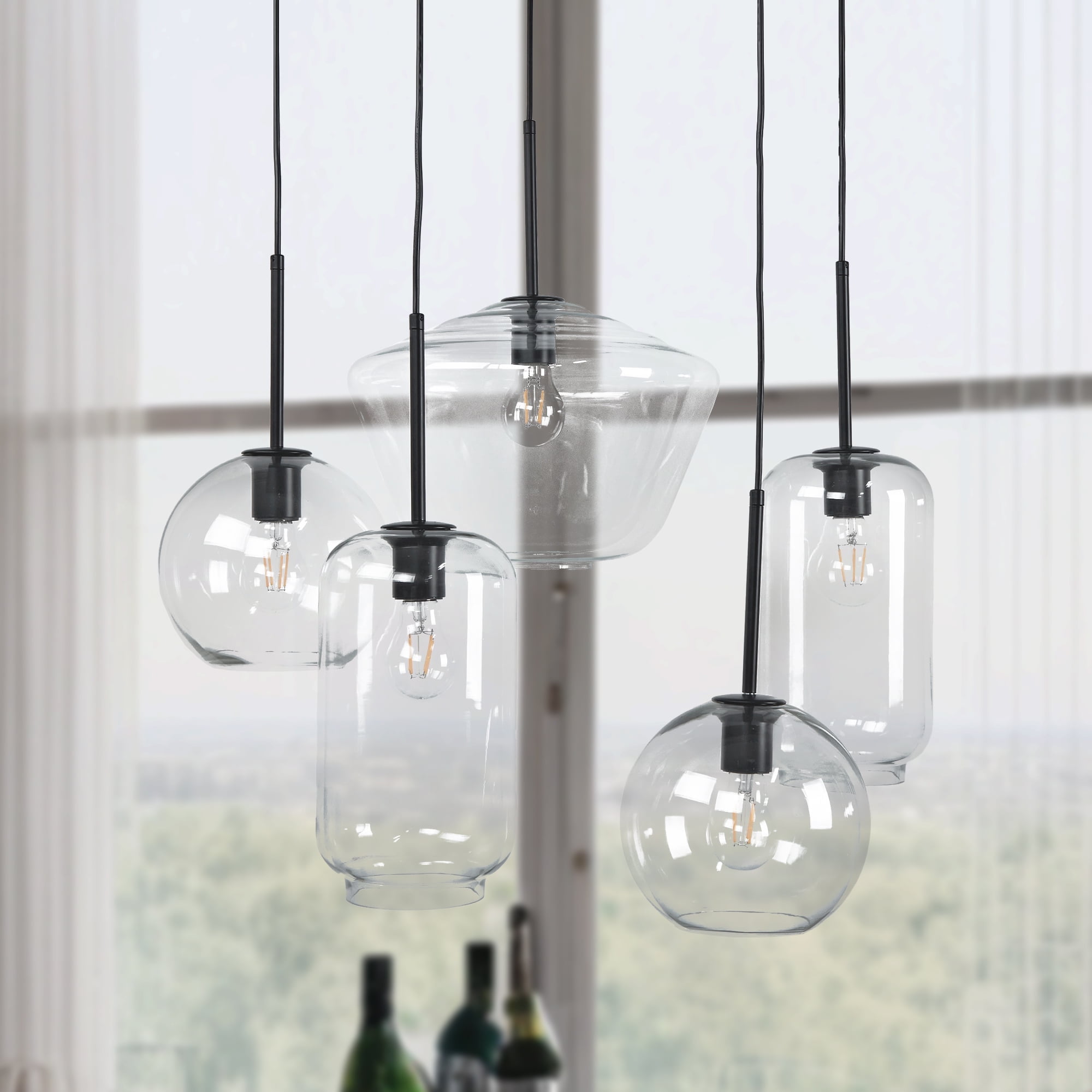 Adjustable Glass Shade Chandelier , Adjustable hanging height , Metal ...