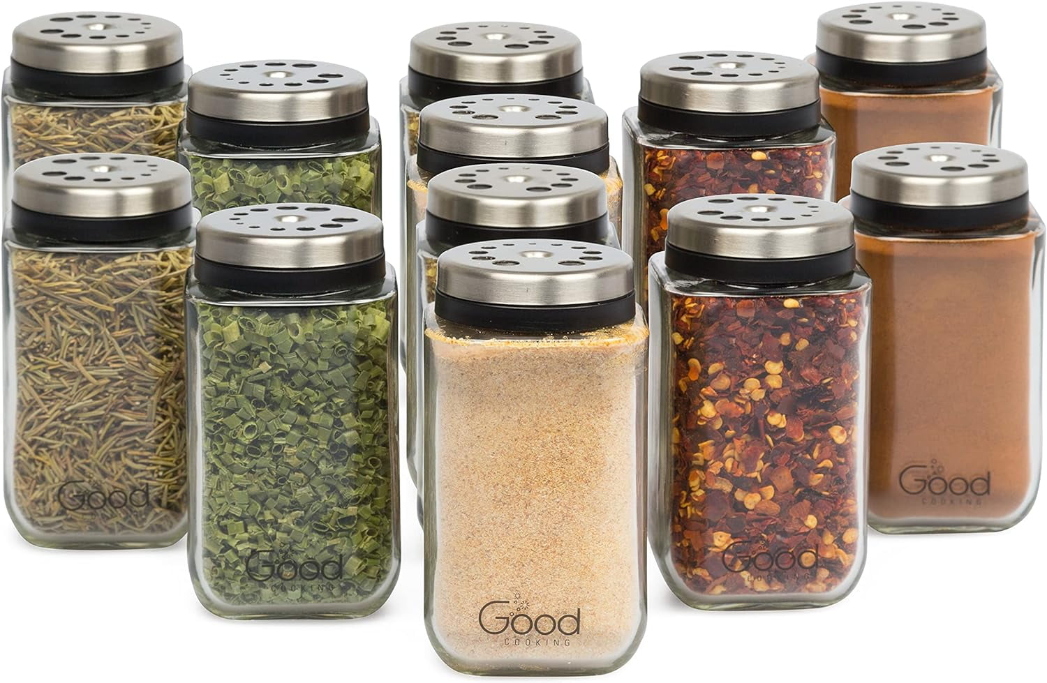 Adjustable Glass Spice Jars- 12 Premium Lids Shake Seasonings Shaker ...