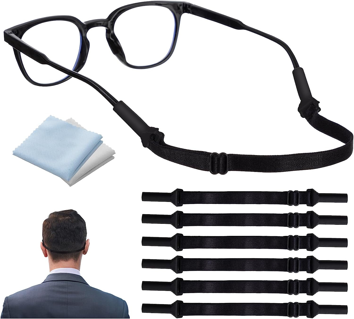 Adjustable Glasses Straps, No Tail Anti-Slip Eyeglasses String Holder ...