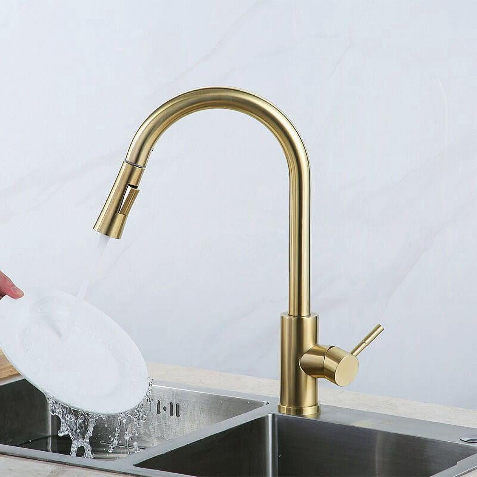 Adjustable Gold Kitchen Faucet - Extendable Single Lever Mixer Tap, 360 ...