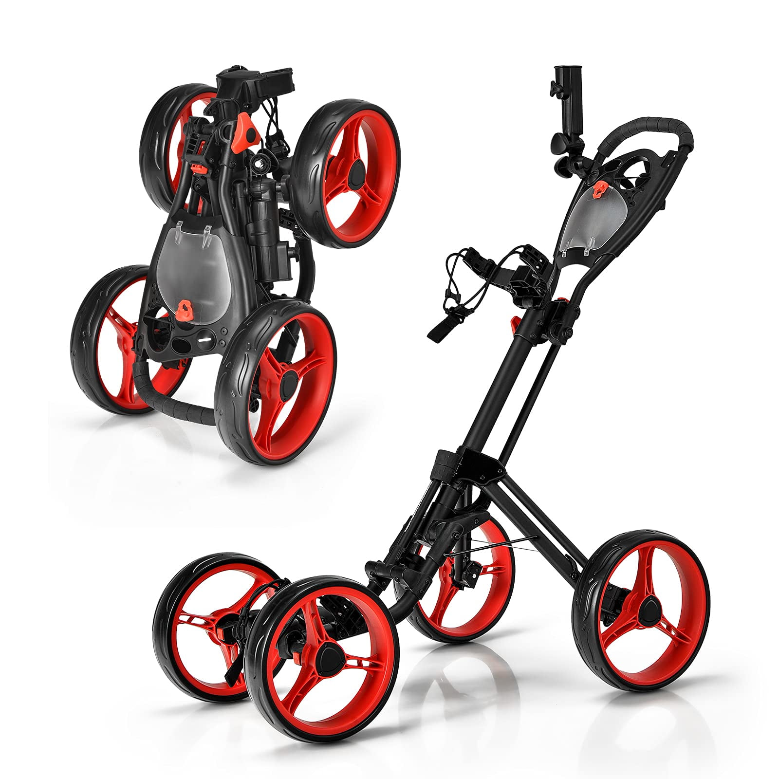 Adjustable Golf Push Cart, 4 Wheel Folding Trolley with Umbrella Holder ...