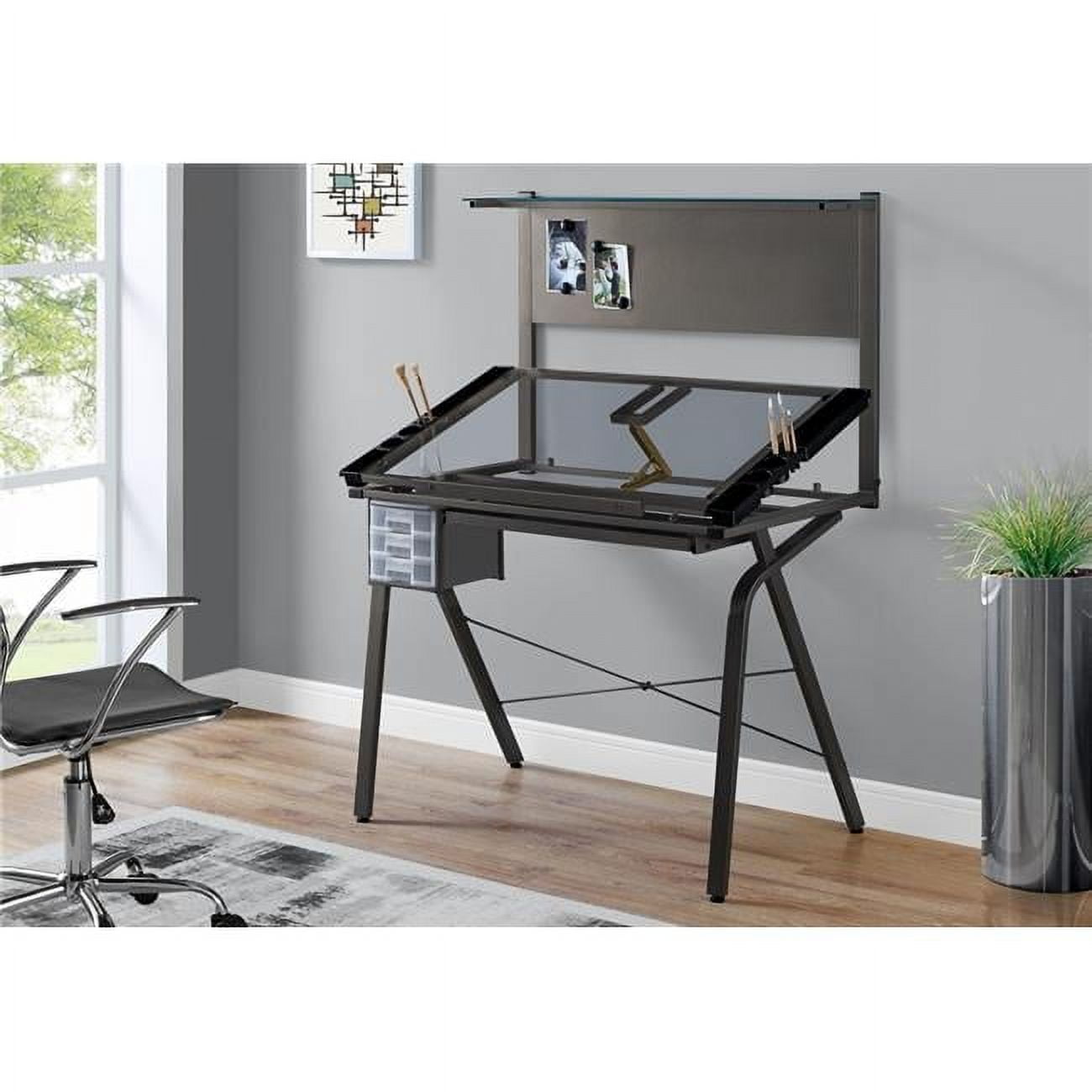 Adjustable & Grey Metal Drafting Table with Tempered Glass - Walmart.com