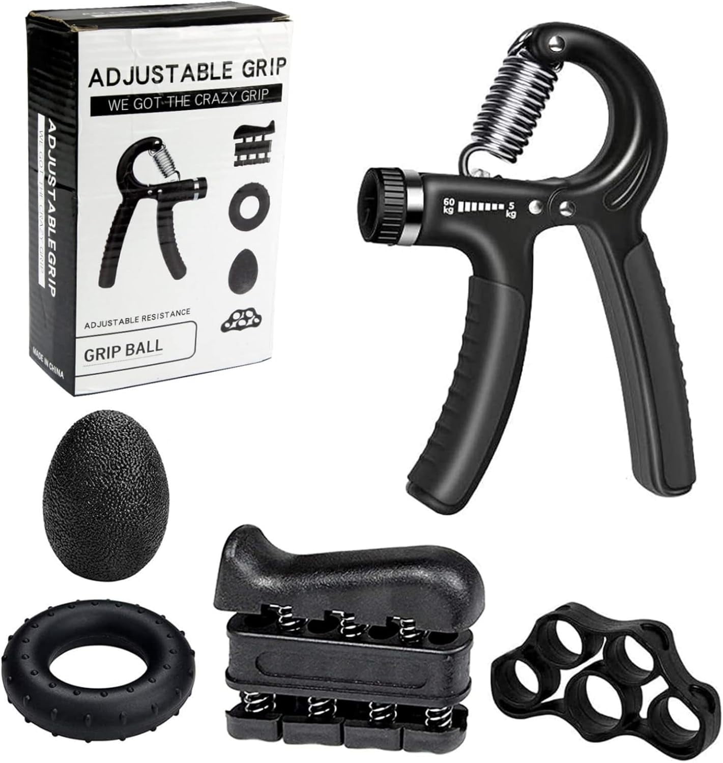 Adjustable Grip Strengthener,Forearm Strengthener,Five Finger Tension ...