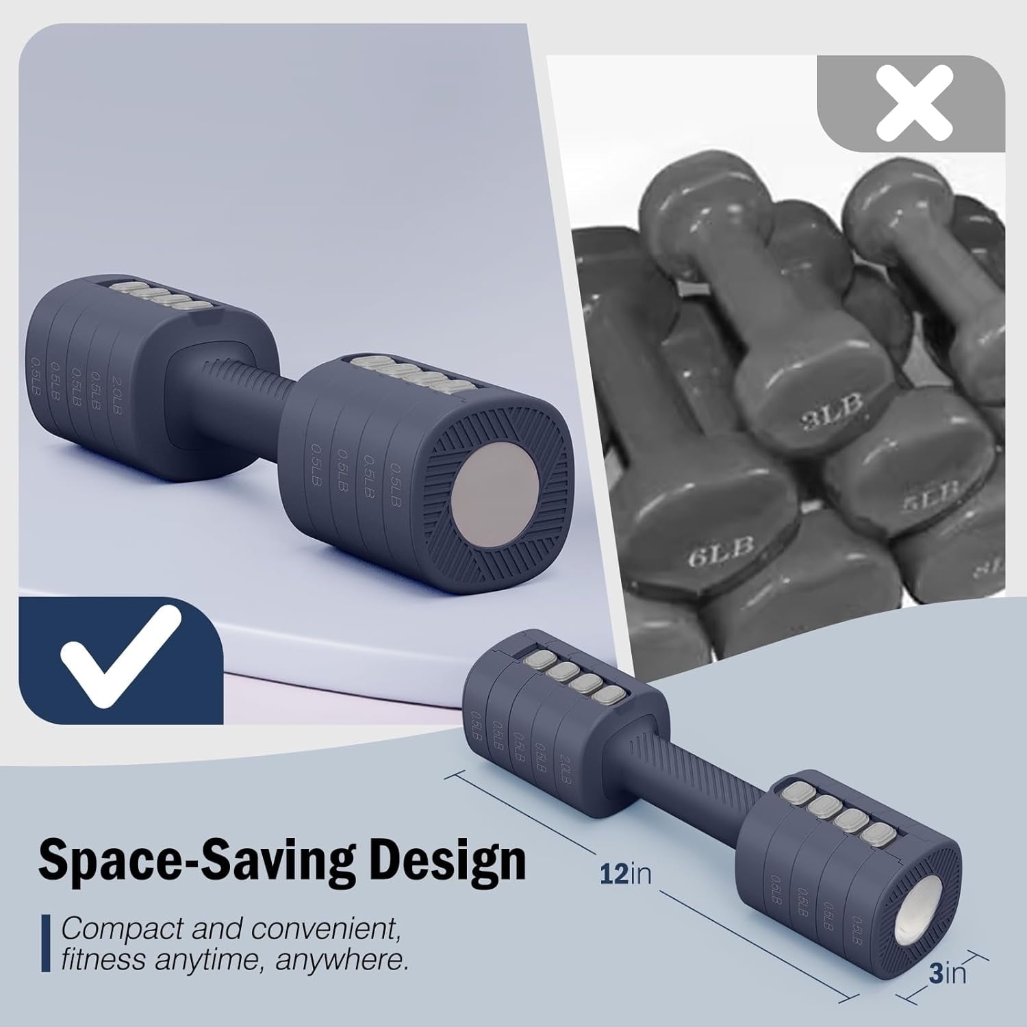 Adjustable Hand Weight Dumbbells – 8-in-1 Set of 2, 2-6 LB Each, 12 LB ...