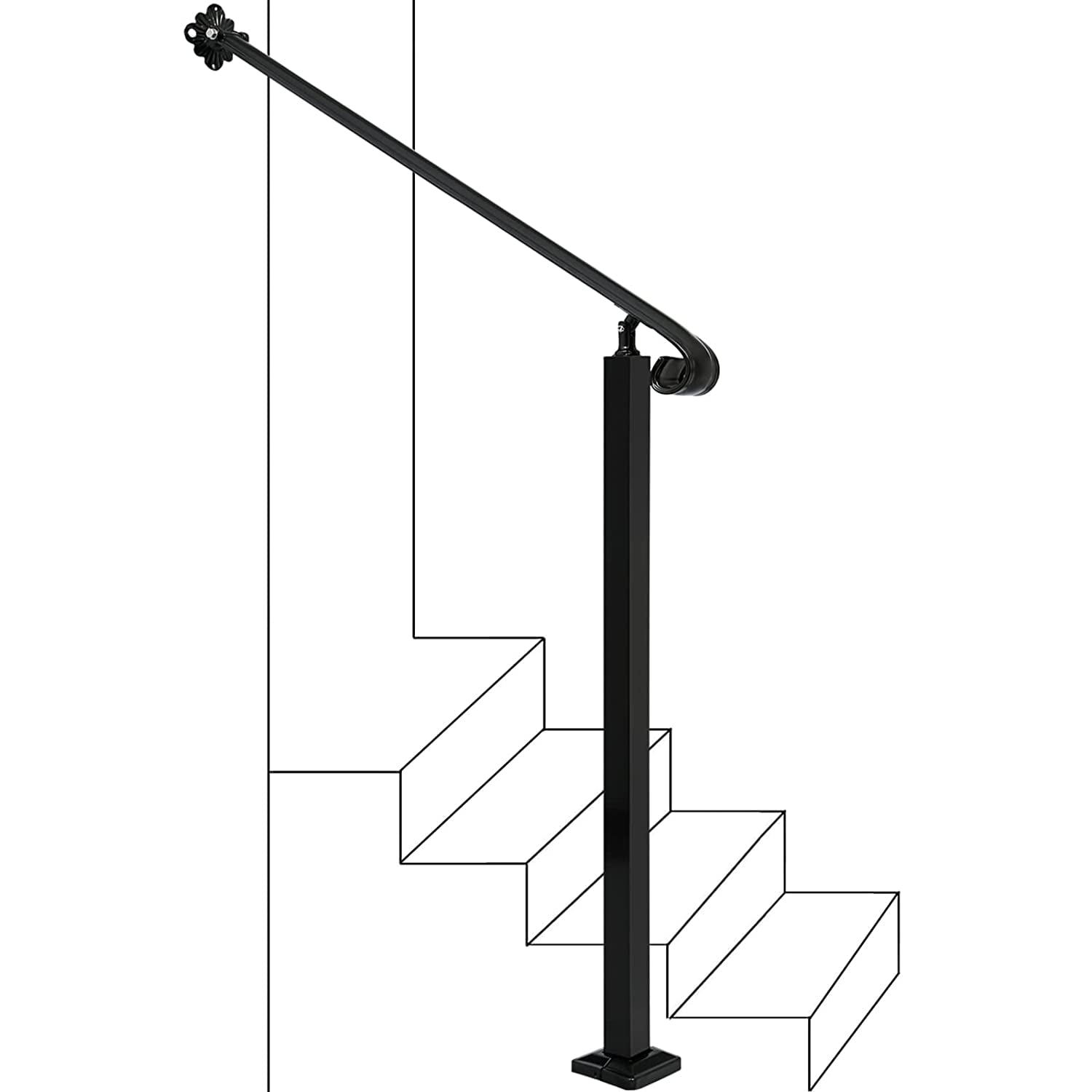 Adjustable Handrail 1-3 Step, Wall&Floor Mounted Wrought Iron Handrails ...