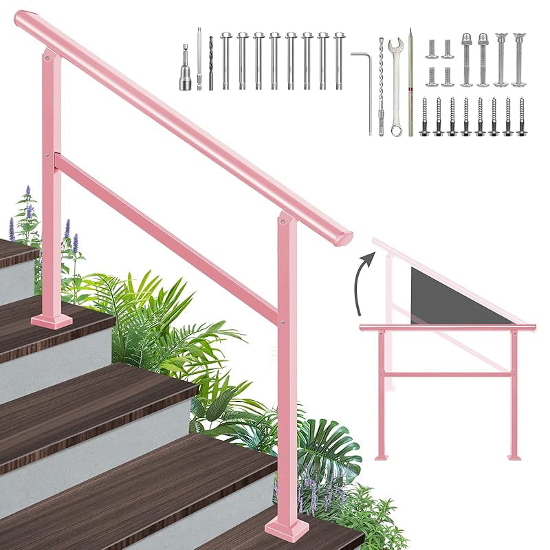 Adjustable Handrails for Outdoor Steps – White Metal Stair Railing with ...