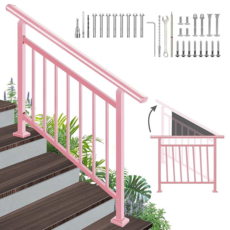 Adjustable Handrails for Outdoor Steps – White Metal Stair Railing with ...