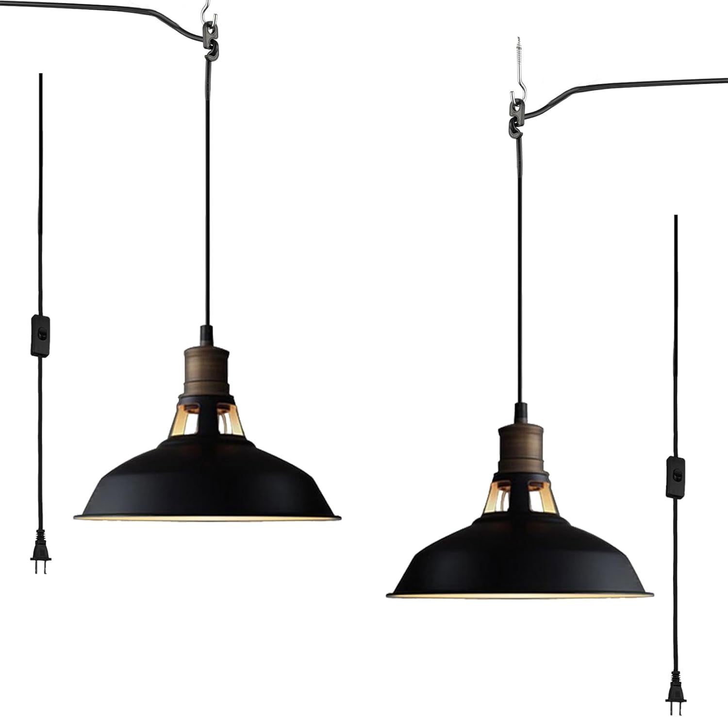 Adjustable Hanging Pendant Lights with Black Barn On/Off Switch Swag ...