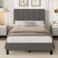 Adjustable Headboard & Modern Linen Upholstery, Twin-XL Platform Bed ...