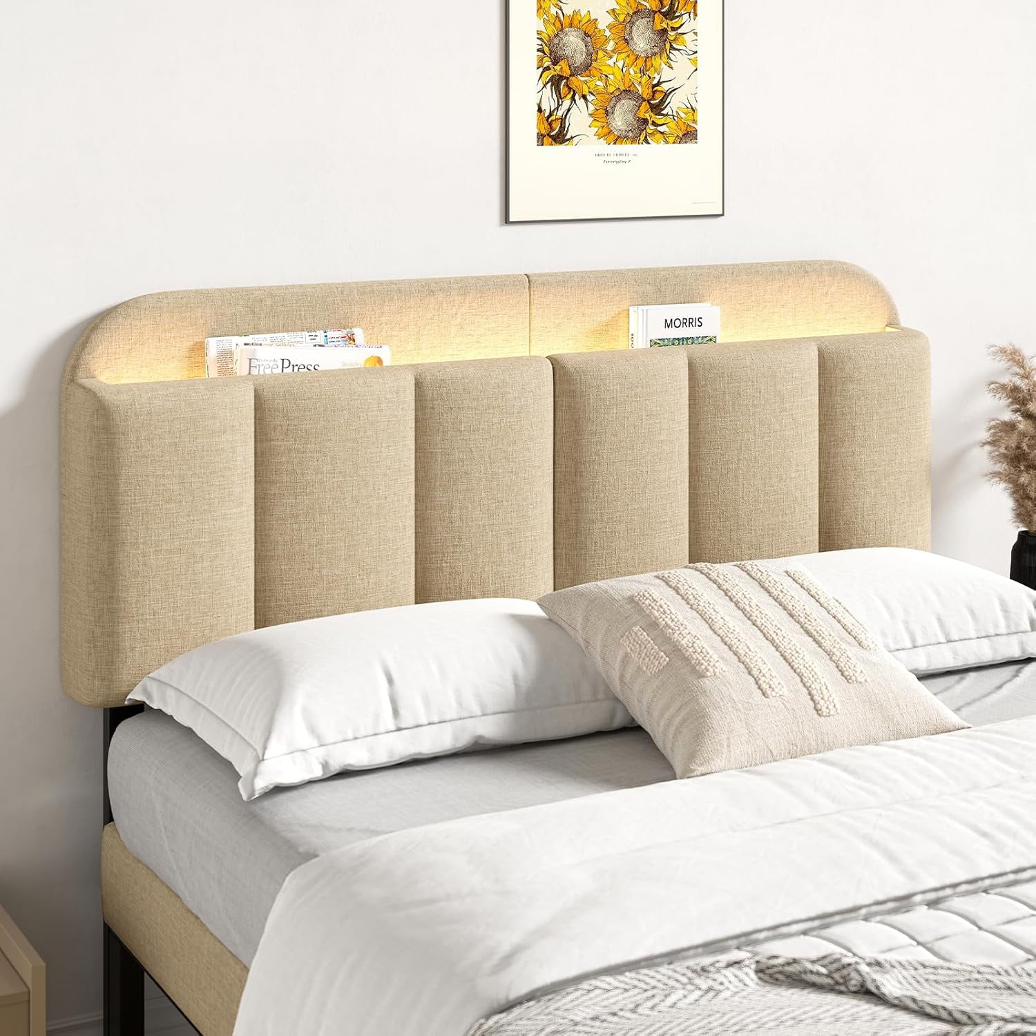 Adjustable Headboard for Full/Queen Size Bed Frame, Linen Fabric Bed ...