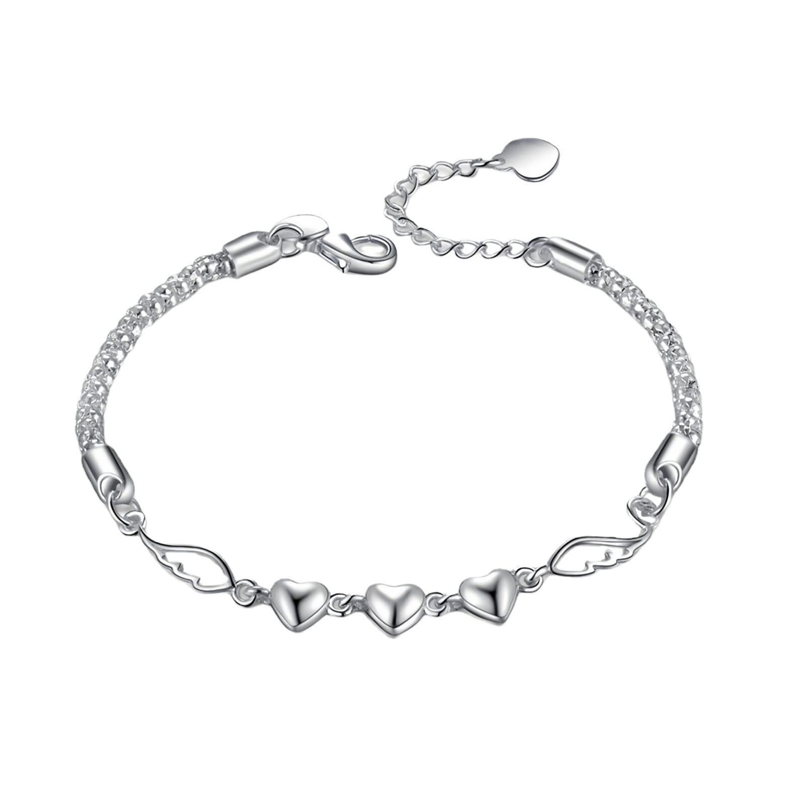 Adjustable Heart Pendant Chain Bracelet With Angel Wings Design Metal ...