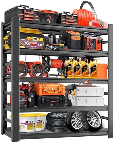 Adjustable Heavy Duty Metal Garage Shelving Unit with Fence, 5-Tier ...