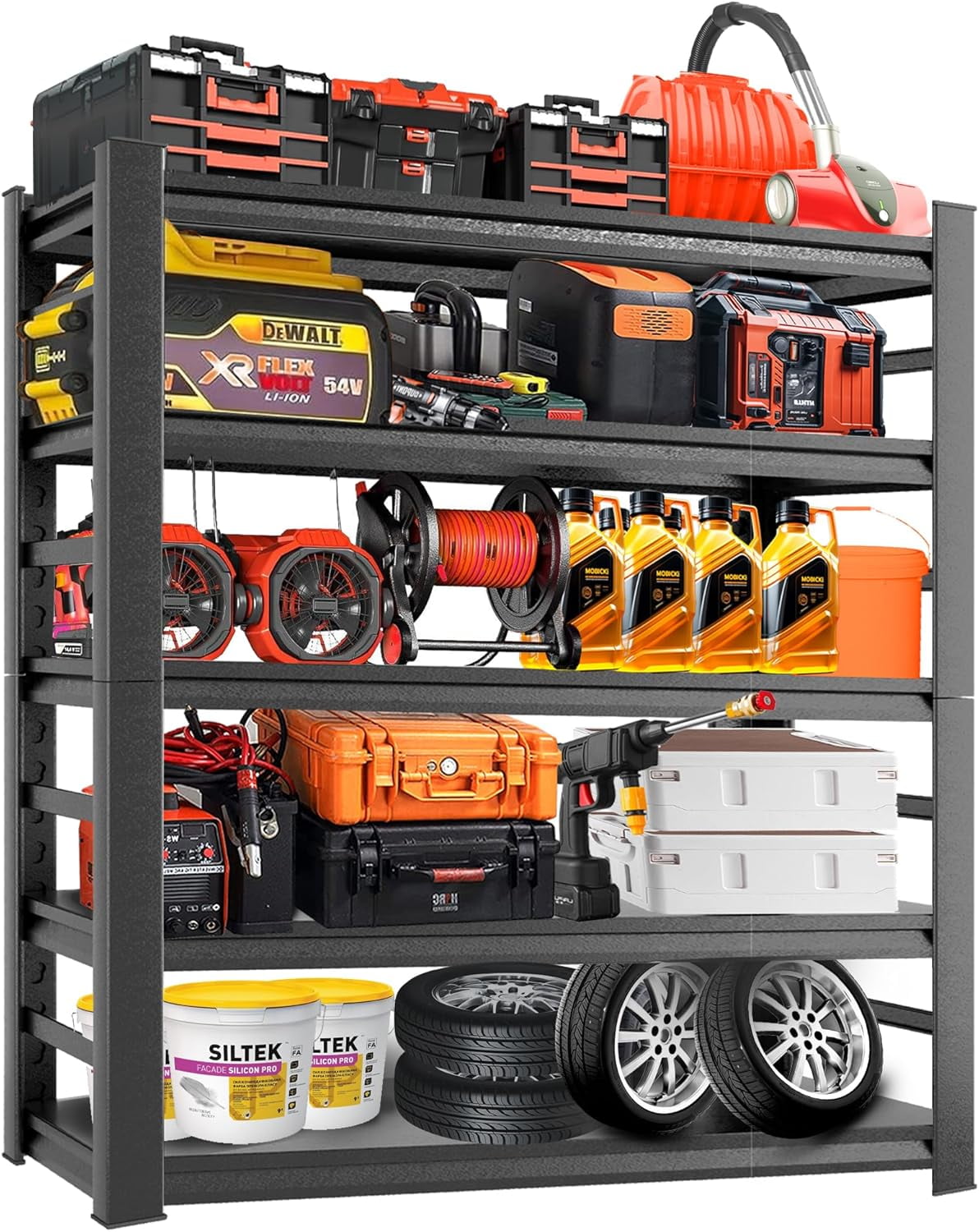 Adjustable Heavy Duty Metal Garage Shelving Unit with Fence, 5-Tier ...