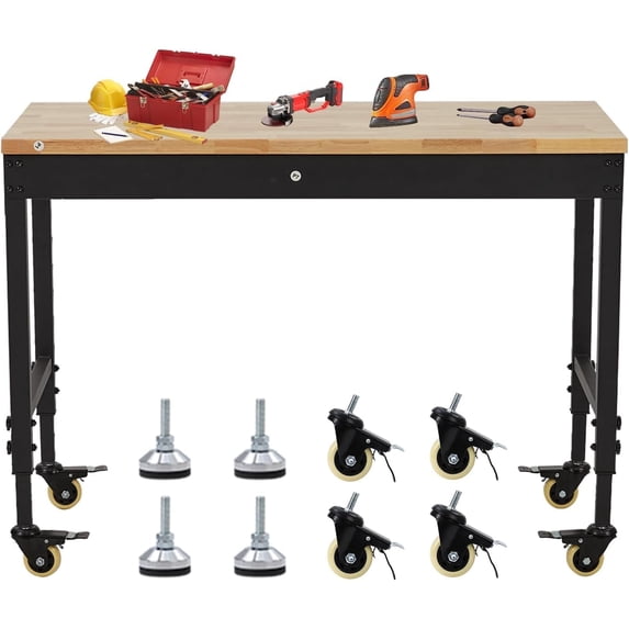 Adjustable Heavy-Duty Workbench – Rubberwood & Steel, 2000 lbs Capacity ...