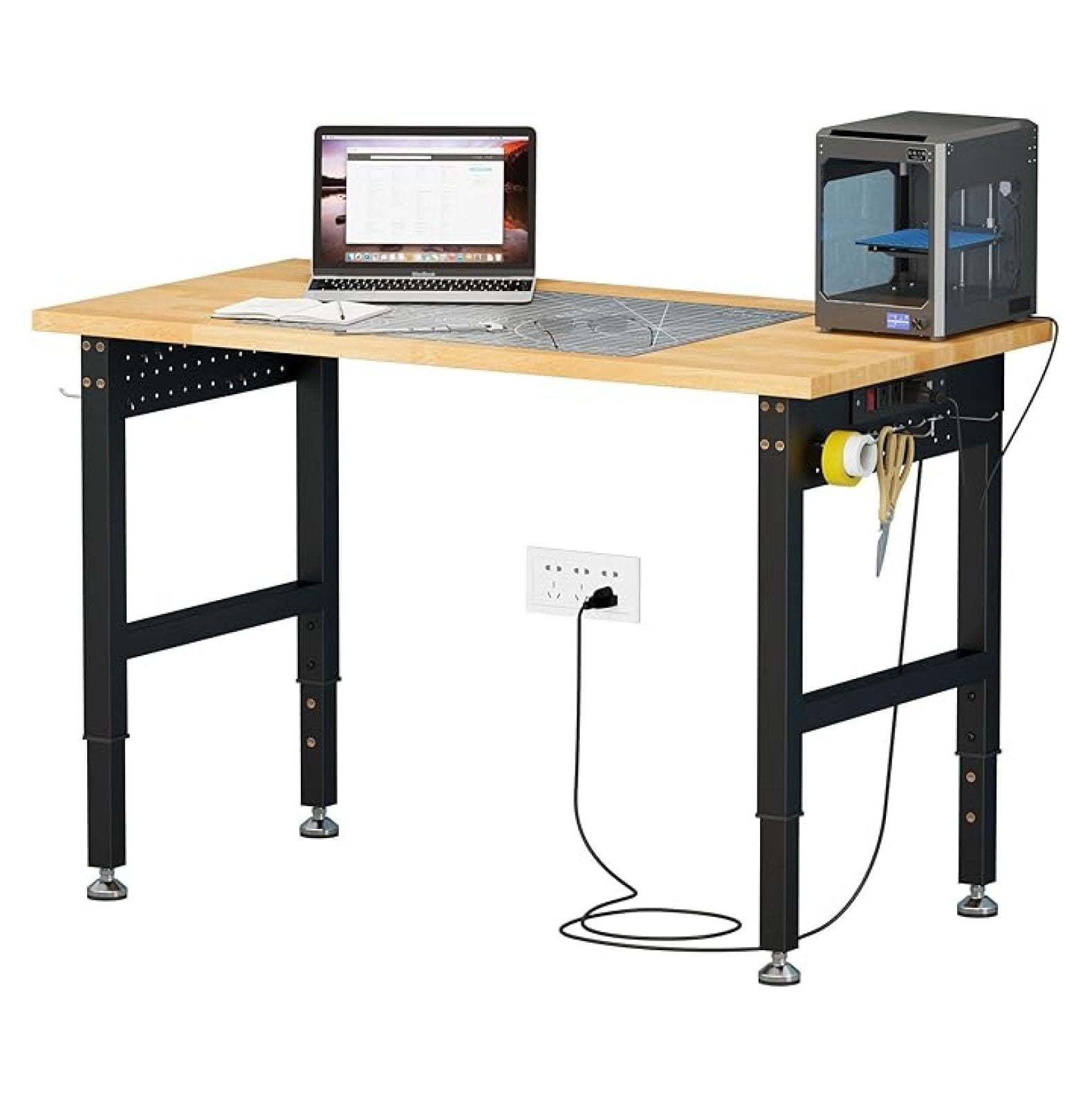 Adjustable Heavy Duty Workbench with 4 Outlet and 2 USB Ports Power ...