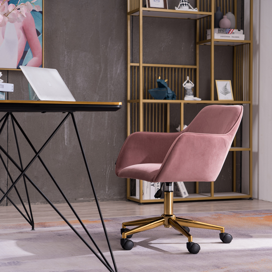 Adjustable Height 360 Revolving Chair with Gold Metal Legs and ...