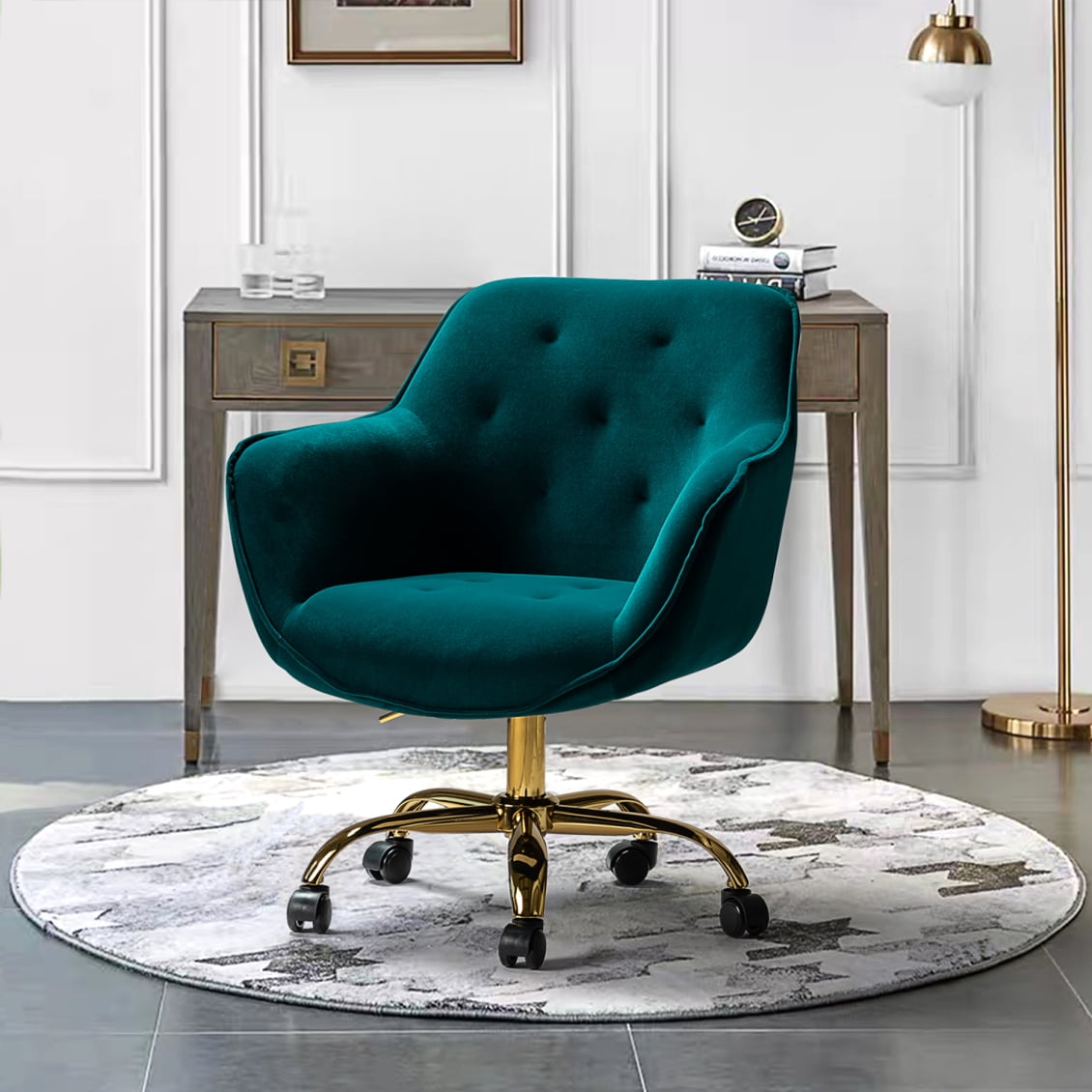 Adjustable Height 360°Swivel Chair with Gold Metal Legs and Universal ...
