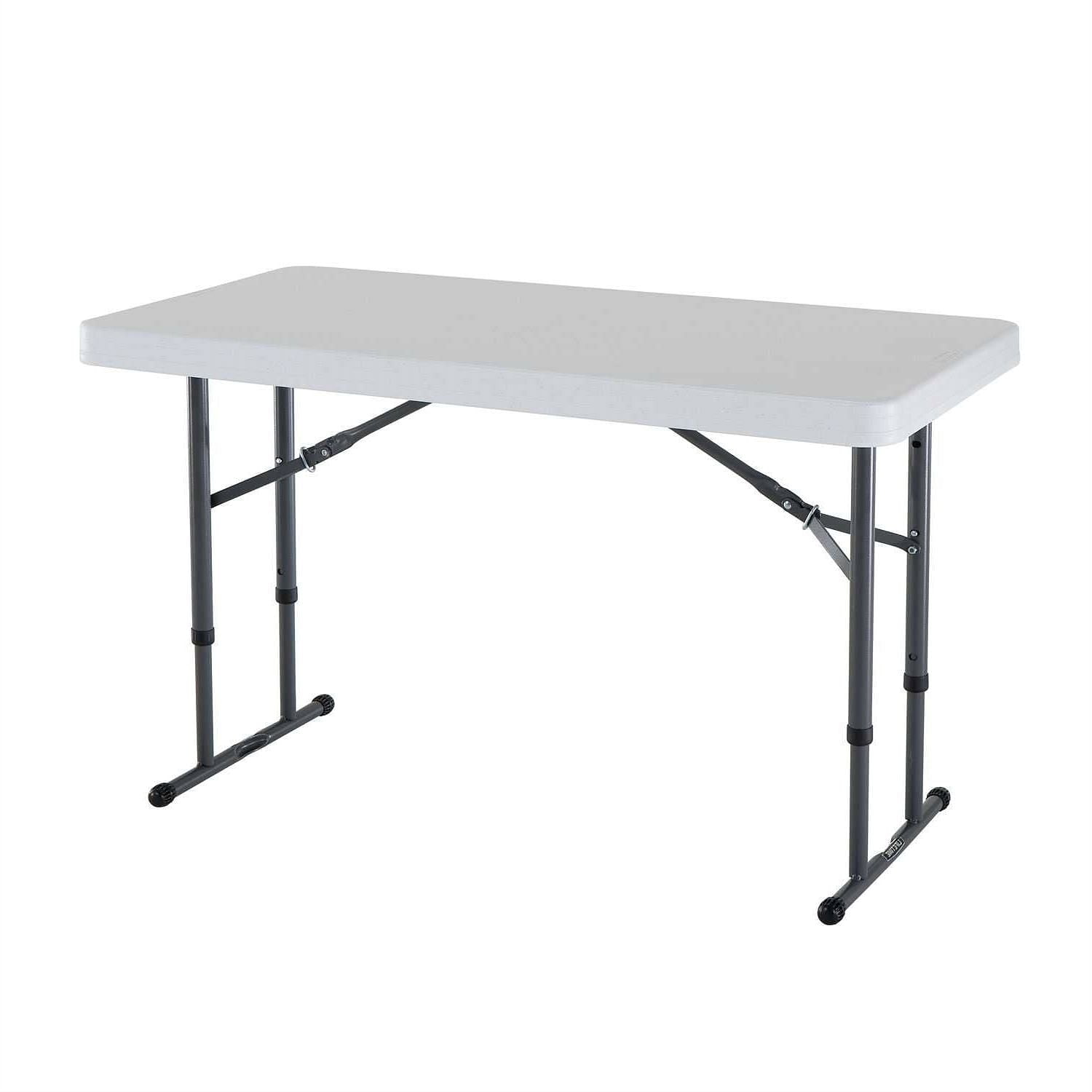 Adjustable Height 4-Foot Commercial Folding Table with White HDPE Top ...