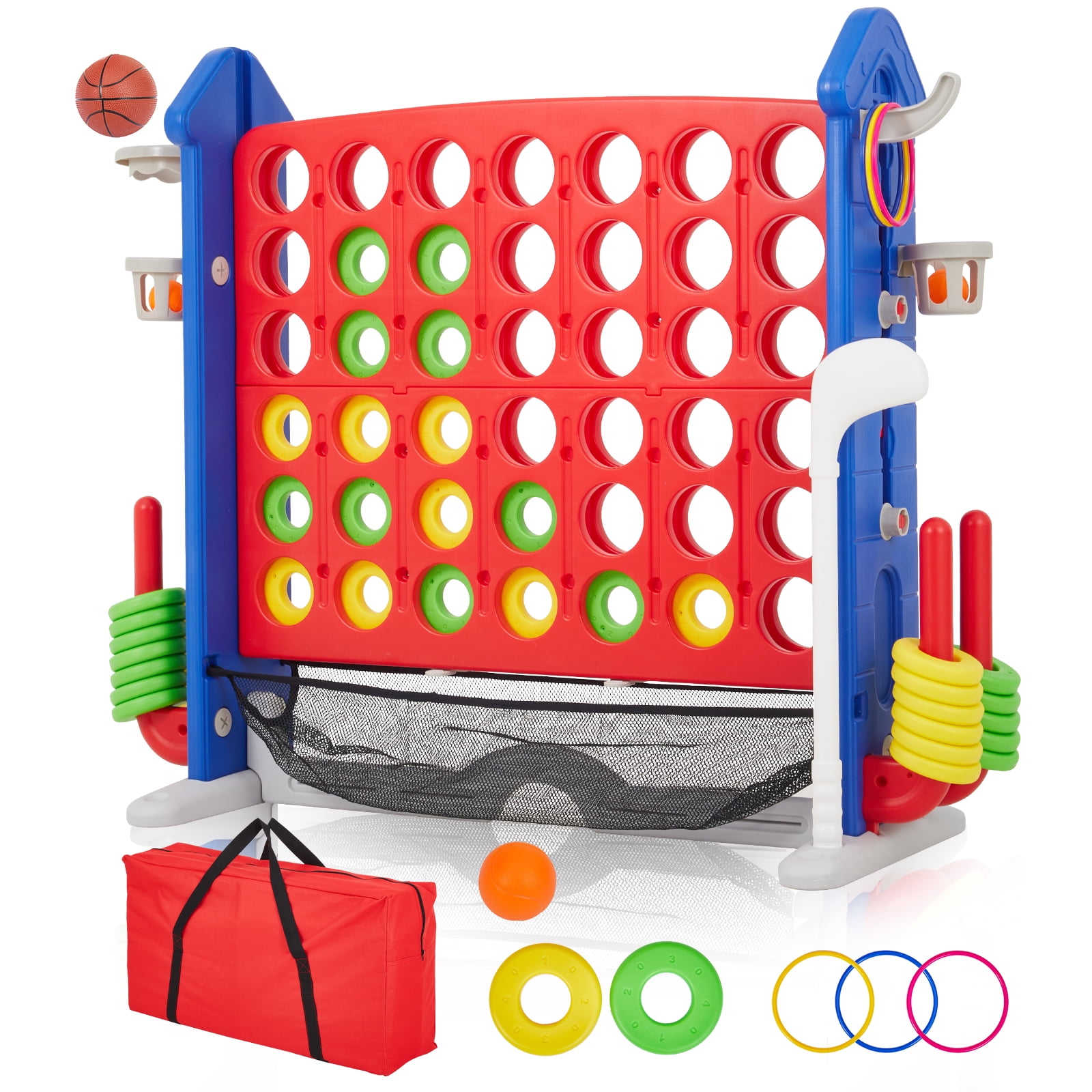 Adjustable Height 4-in-a-Row Game Center w/ Basketball, Golf & Ring ...