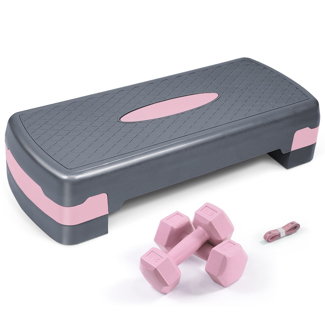 Adjustable Height Aerobic Stepper Set with 2 Dumbbells & Measuring Tape ...