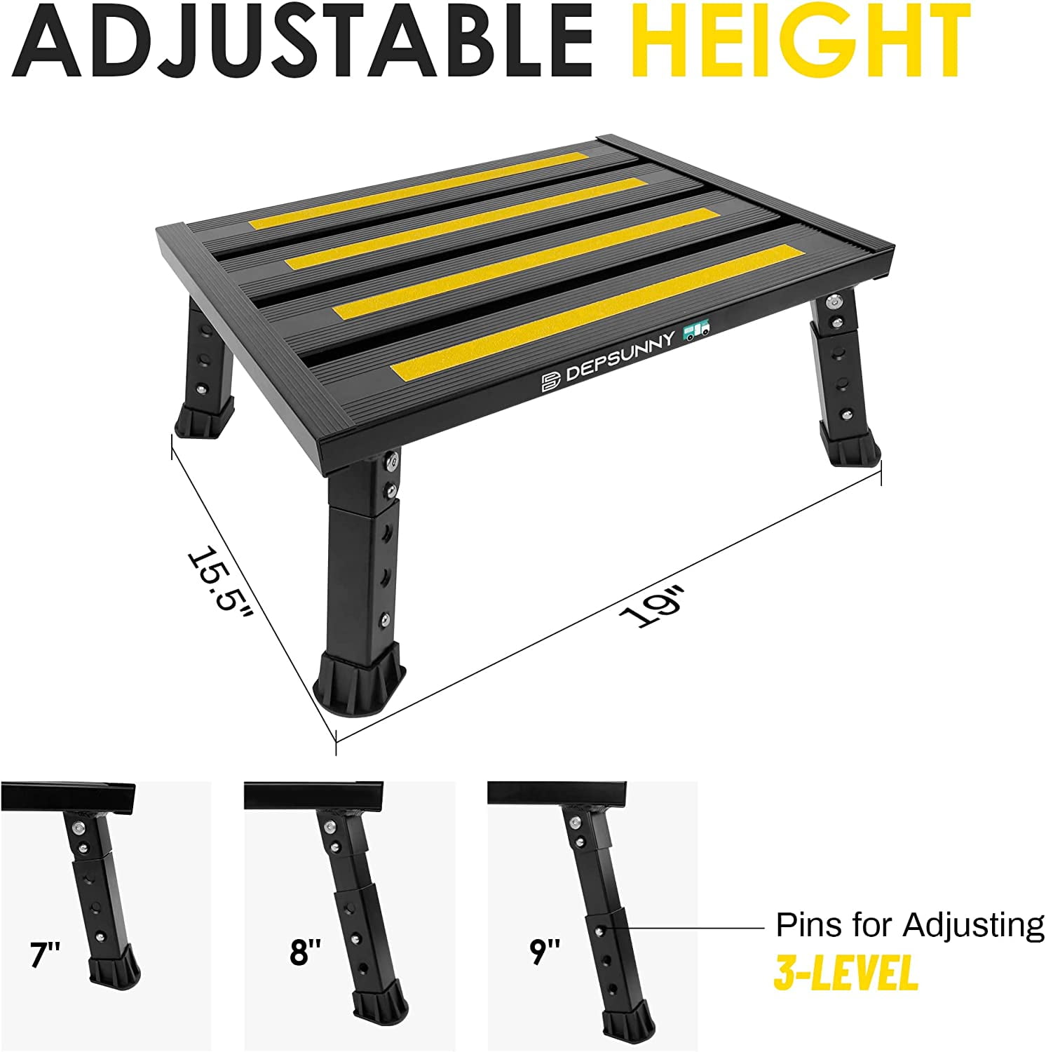 Adjustable Height Aluminum RV Step, Stable Foldable Platform Step Stool ...