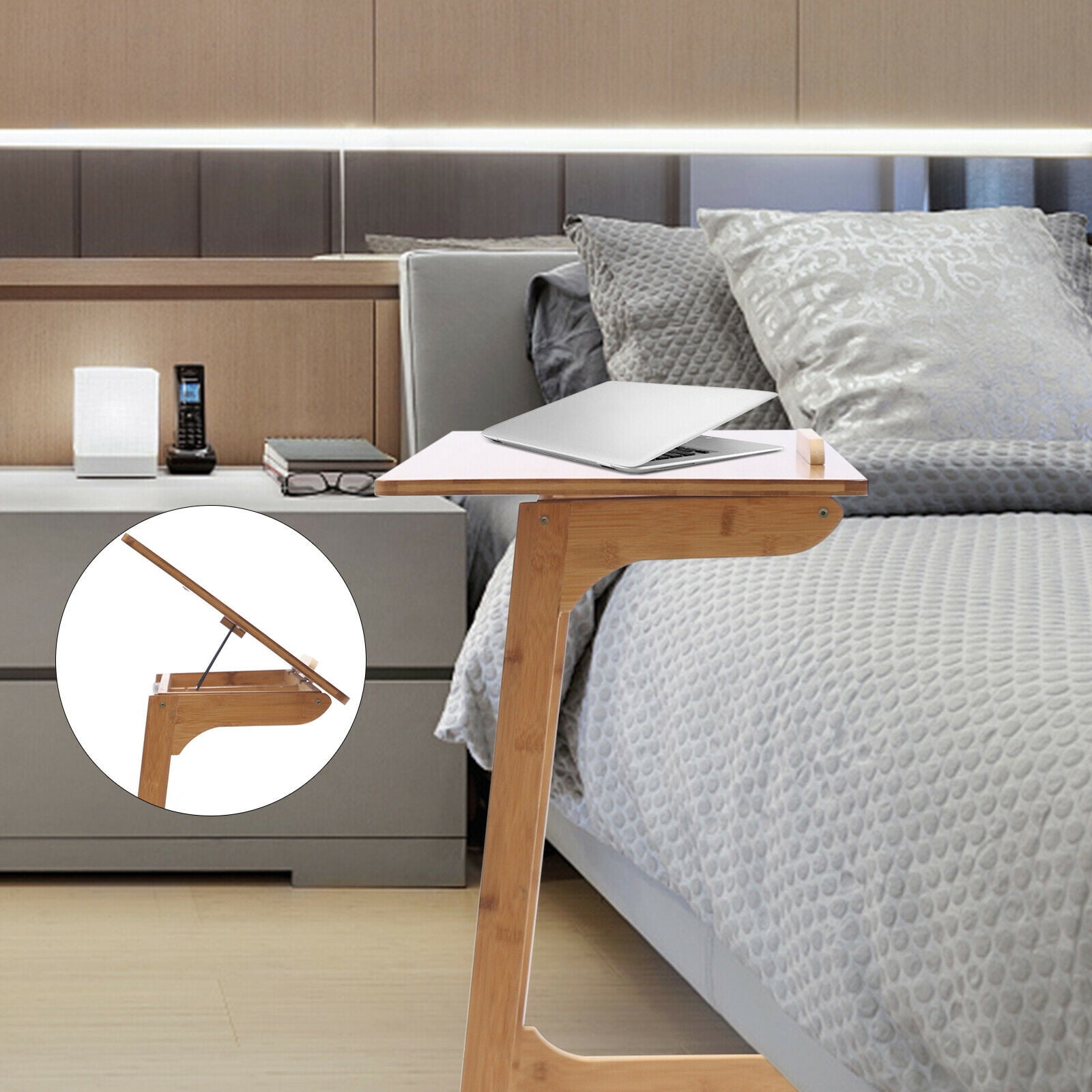 Adjustable Height Bamboo Laptop Desk Bedside Table Computer Over Bed ...