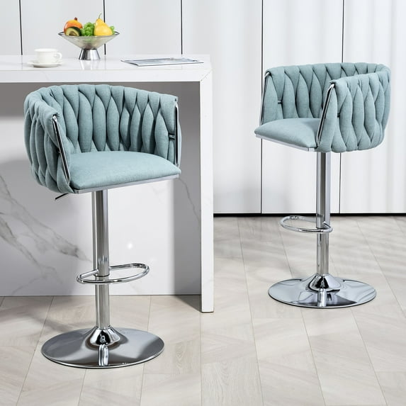 Adjustable Height Bar Chairs / Blue Fabric, 360° Swivel, Sturdy Metal ...